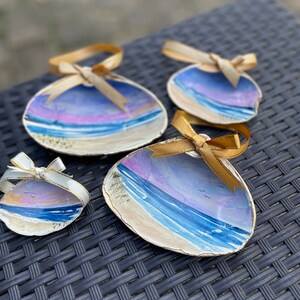 Watercolor Painted Seashell Sunset Beach Ornament, Real Clamshell From ...
