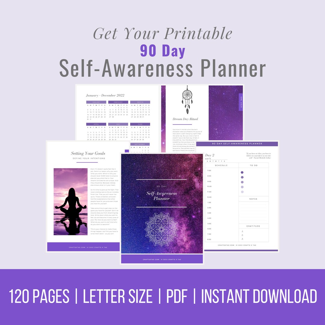 90 Day Self-awareness Planner, Digital Planner, Printable Planner, 2022 ...