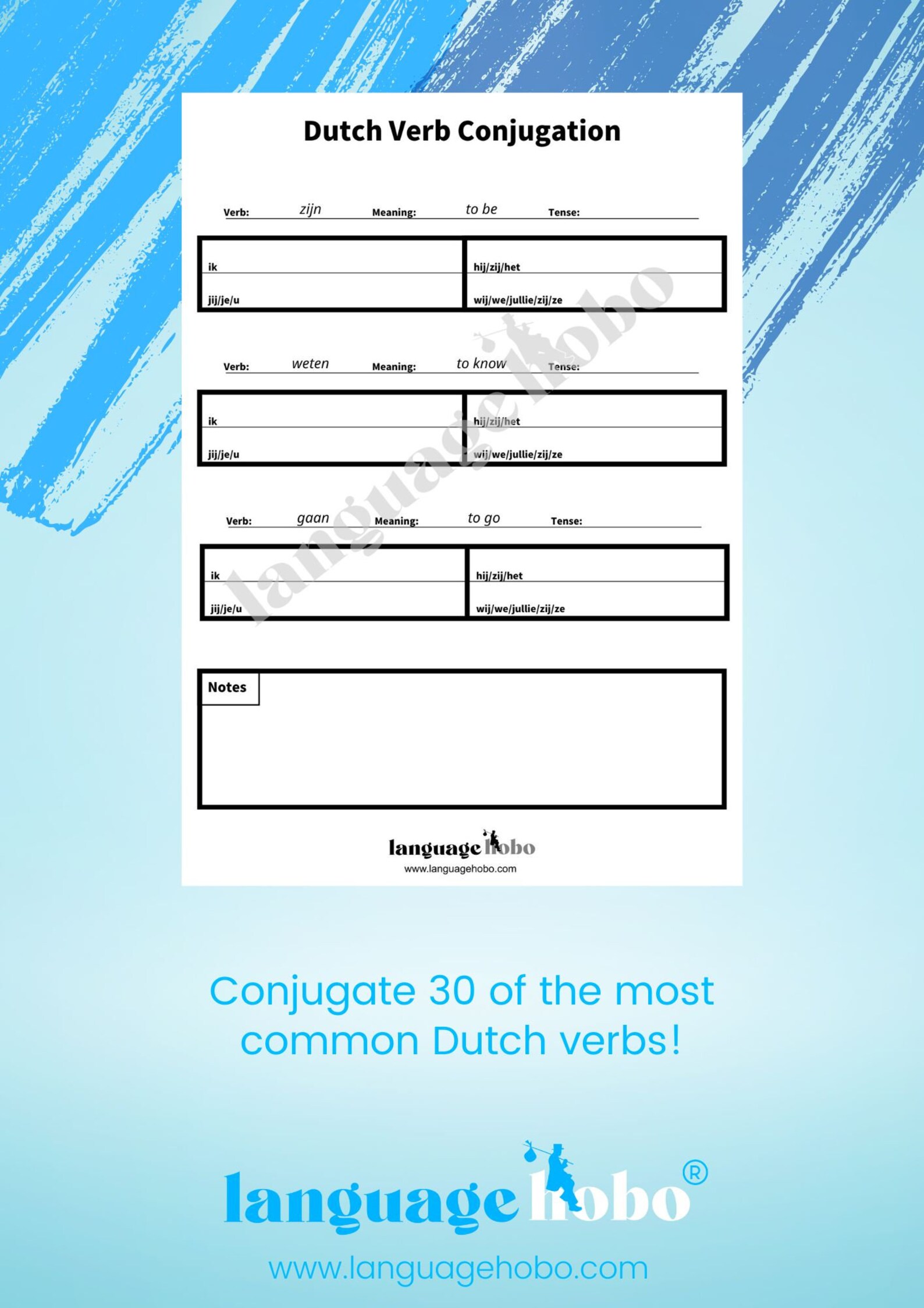 Dutch Verb Conjugation Practice PDF Download Practice Conjugating 30 of ...