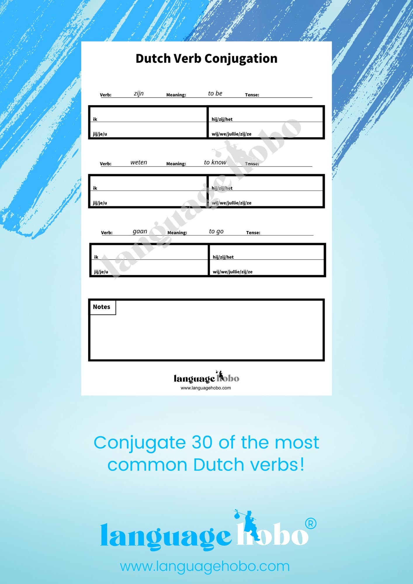 Dutch Verb Conjugation Practice PDF Download! - Practice Conjugating 30 ...