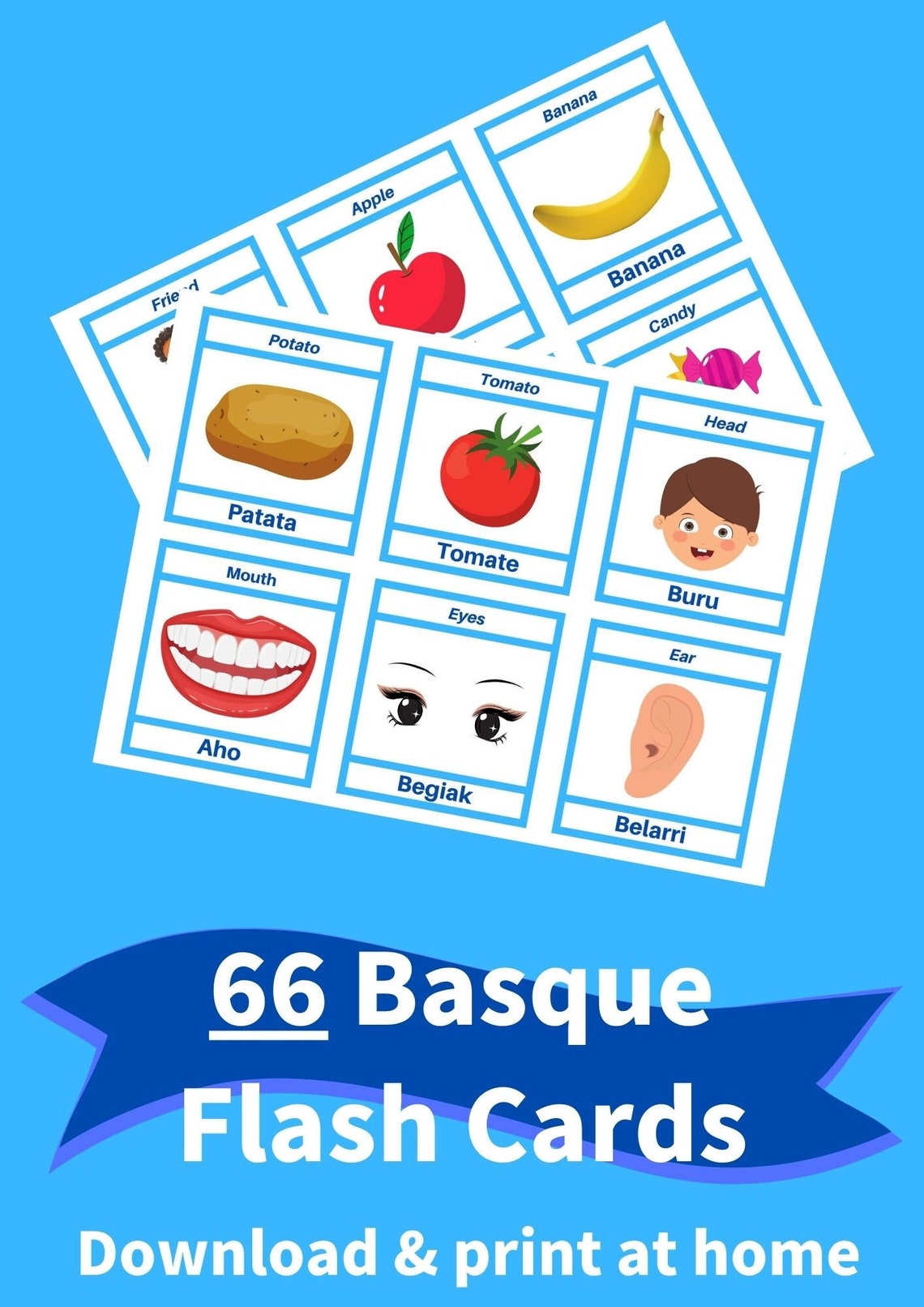 Printable BASQUE Euskara Flashcards - 66 First Words for Beginners ...