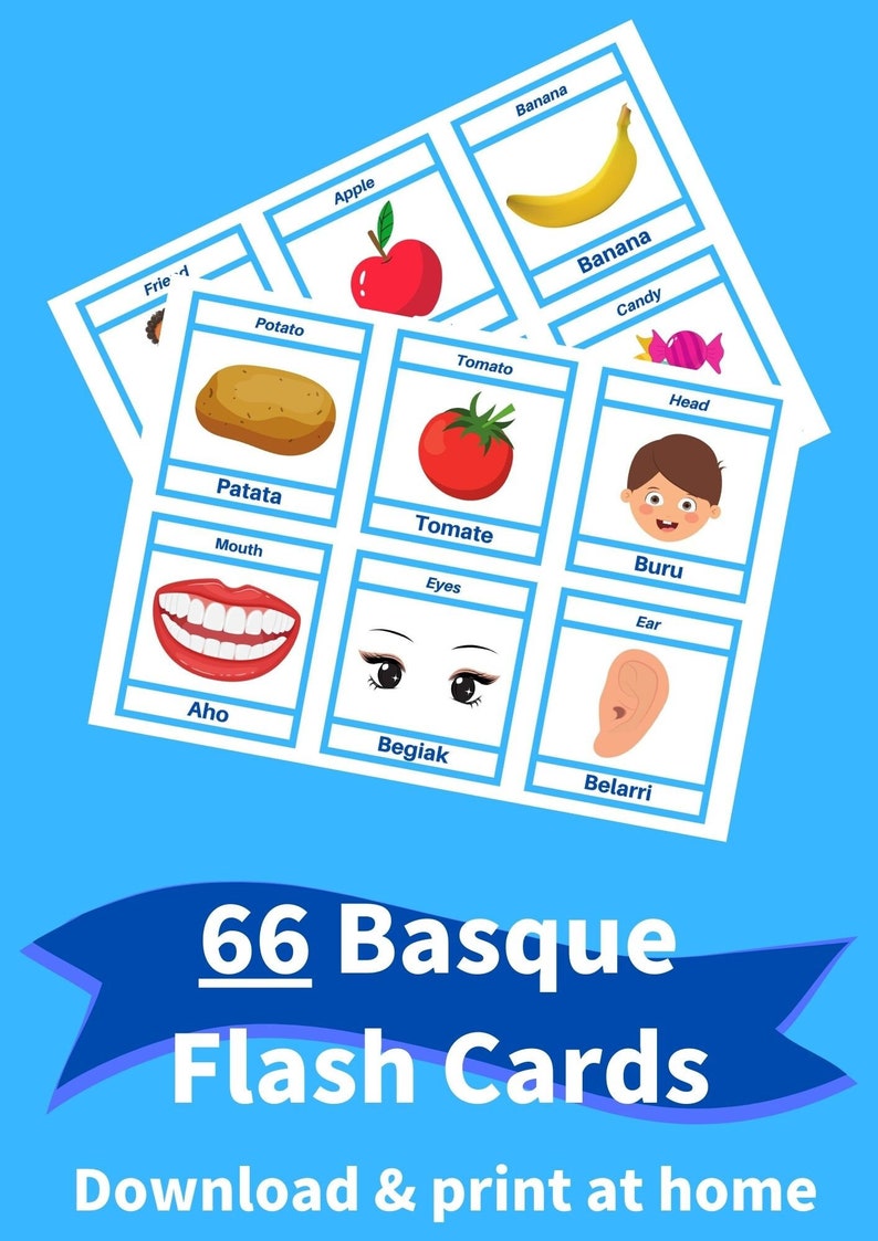 Printable BASQUE Euskara Flashcards - 66 First Words for Beginners ...