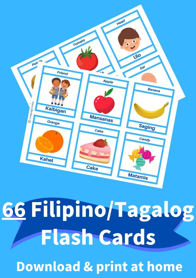 Printable FILIPINO/TAGALOG Flashcards PDF 66 First Words for Beginners ...