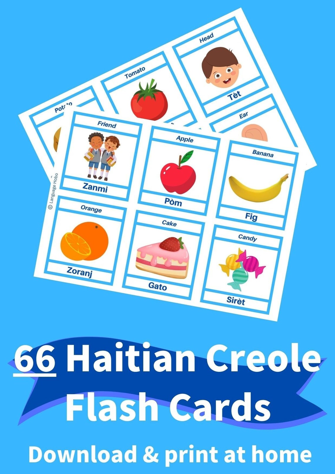 Printable HAITIAN CREOLE Flashcards PDF 66 First Words for Beginners ...
