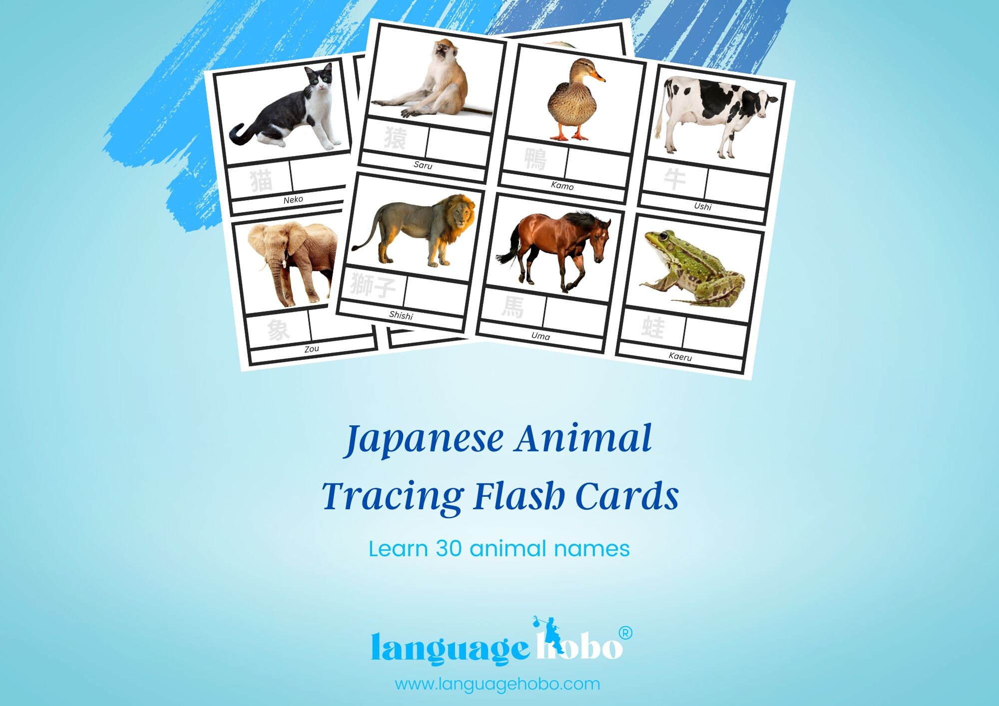 Japanese Animal Tracing Flashcards Learn 30 Animal Names in Japanese ...