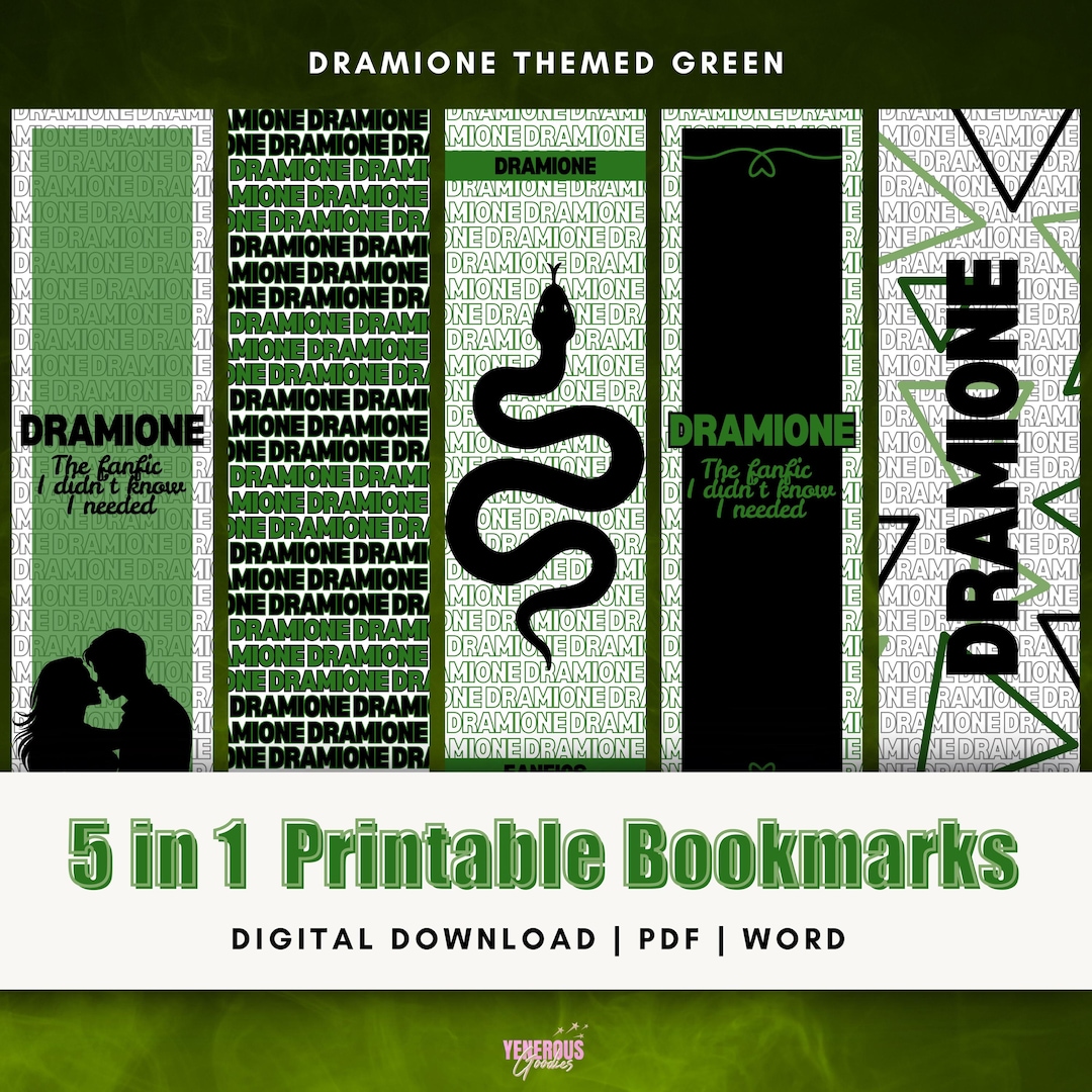 5 in 1 Printable Bookmark Set - Dramione Theme - Green - Instant ...