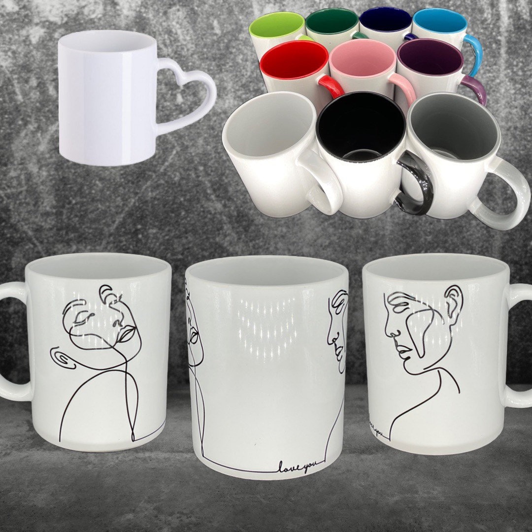 Heart Cup Line Art Faces I Love You Individually Customizable Couples ...