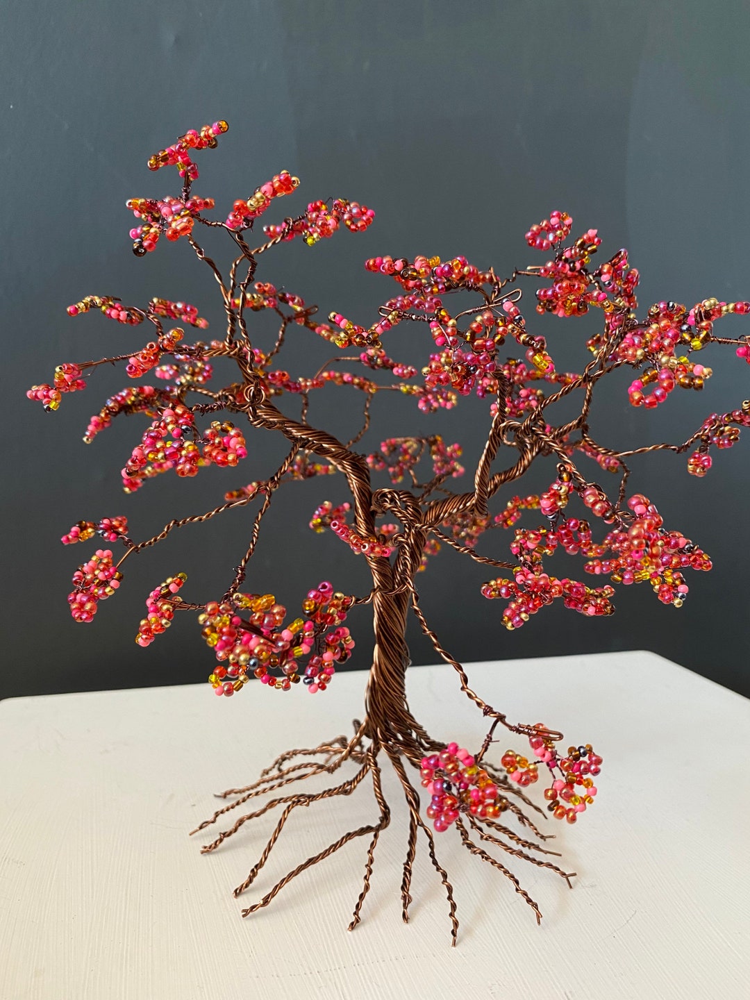 Autumn Beaded Bonsai Wire Tree,beaded Bonsai Tree,beaded Tree Art,wire ...
