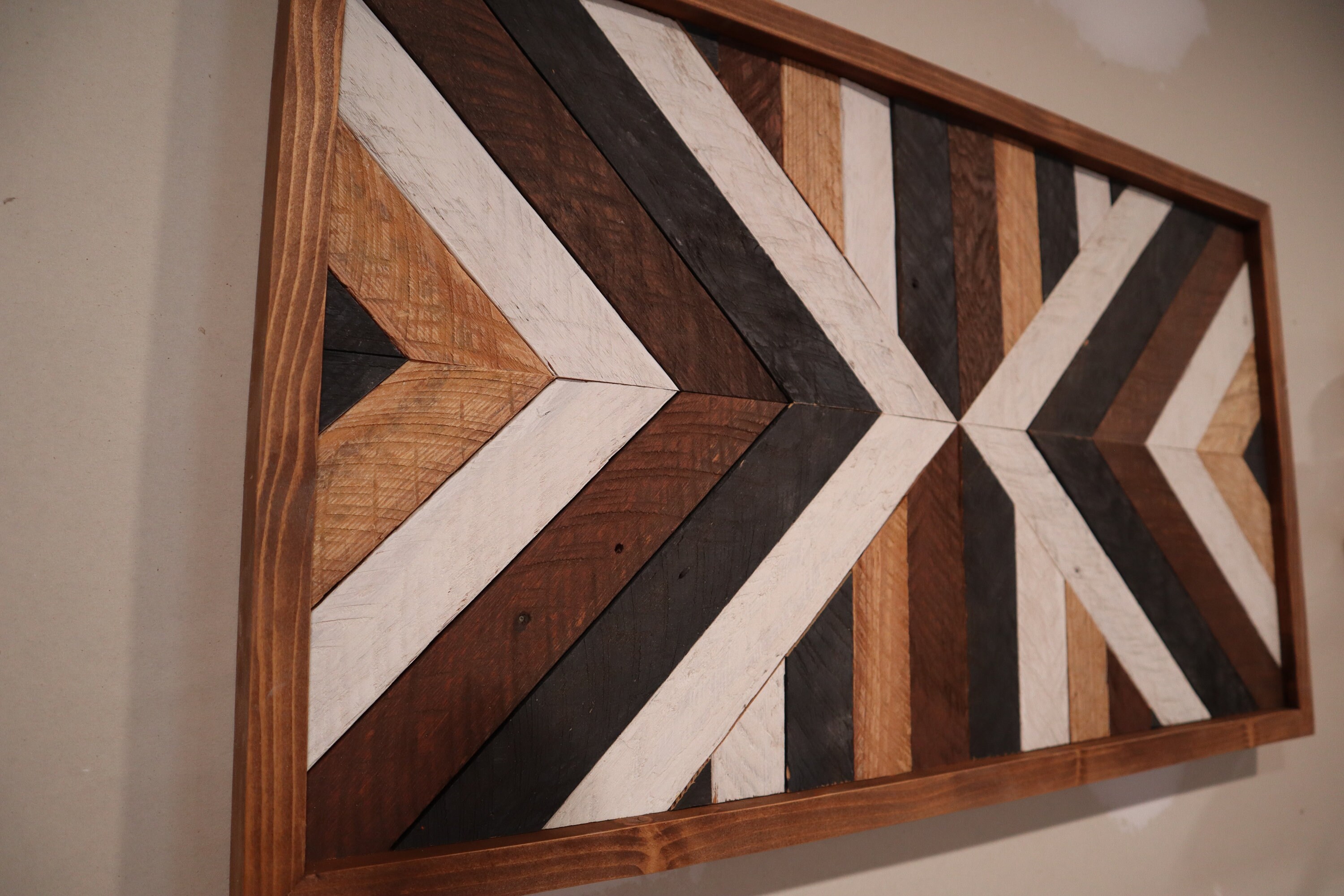 Geometric Reclaimed Wood Lath Wall Art, Rustic Contemporary Home Decor ...