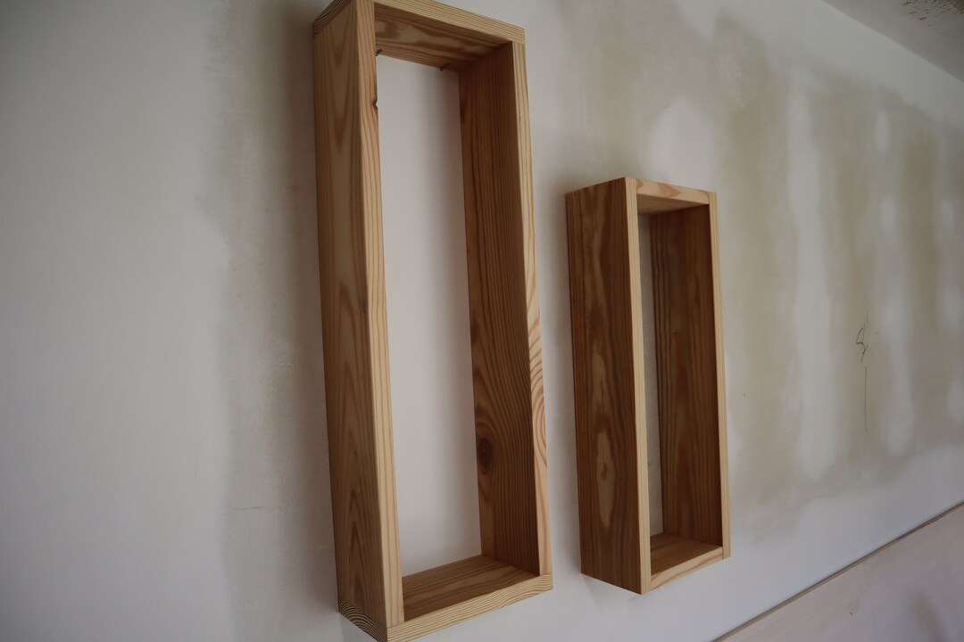 Rustic Wooden Box Shelves, Set of 2, Rectangular Wall Shelf, Bathroom ...