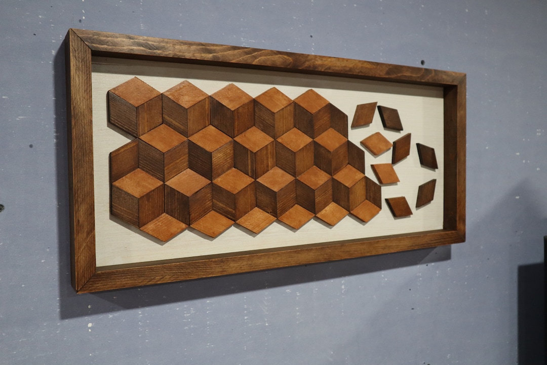 Wall Decor, 3D Art, Tumbling Block Pattern, Handmade, Wood Mosaic Art ...