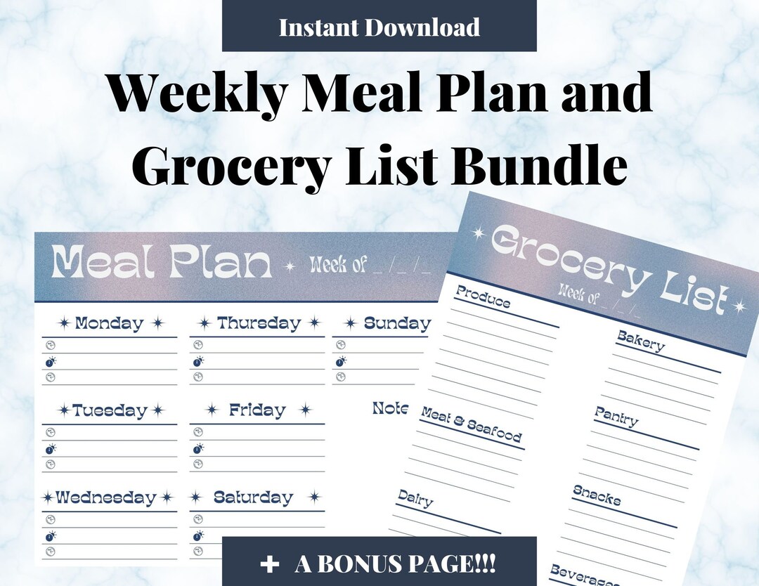 Printable Meal Planner and Grocery List Ethereal, Dreamy Design PDF ...