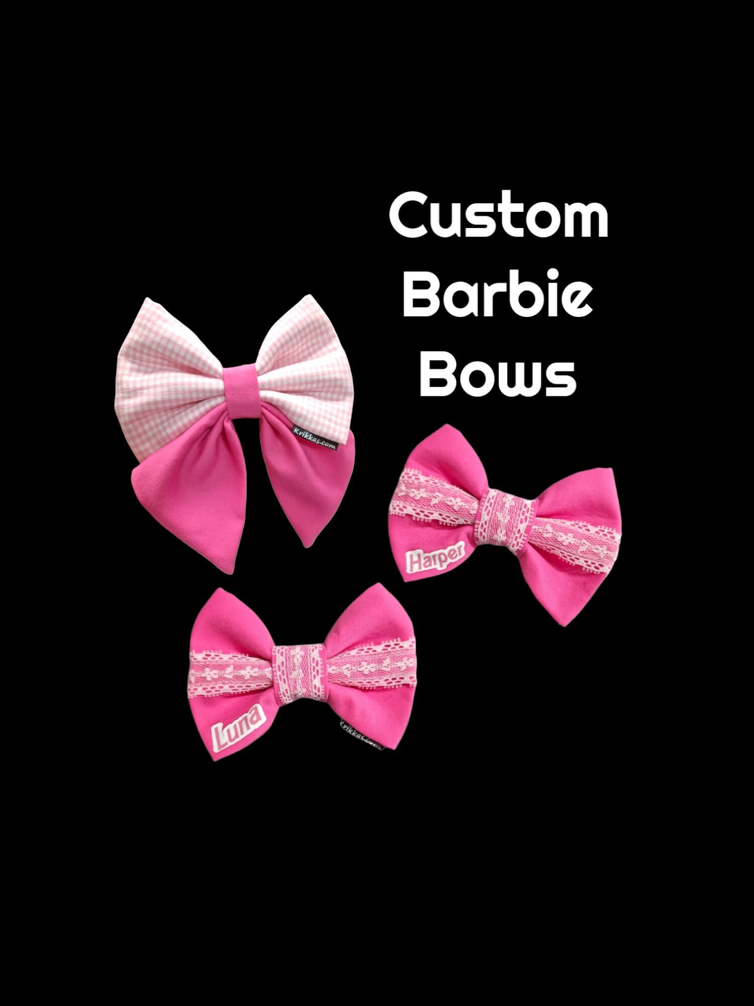 Pet & Kids Custom Barbie Pink Bow / Custom Name Bow / Barbie - Etsy