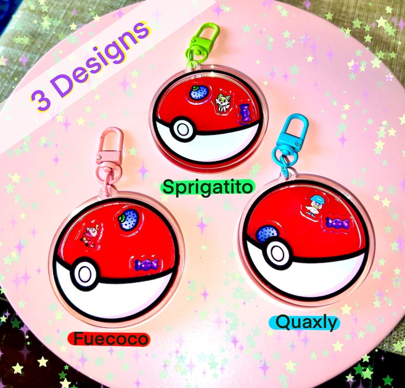 Kawaii Clear Acrylic Keychain Fuecoco Sprigatito Quaxly Shakable Fanart ...