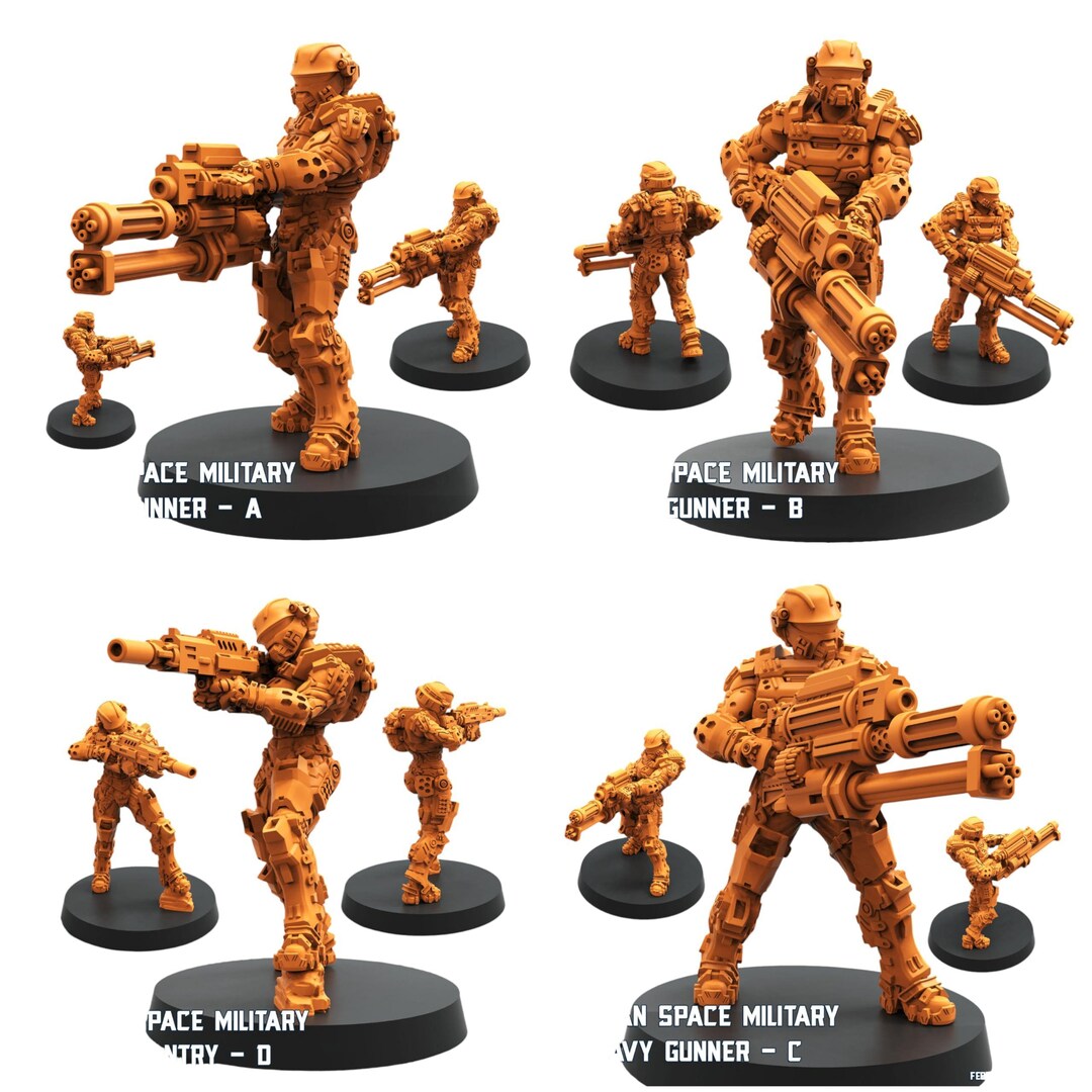 TYL Human Space Military Heavy Gunners Unpainted Miniature for War ...