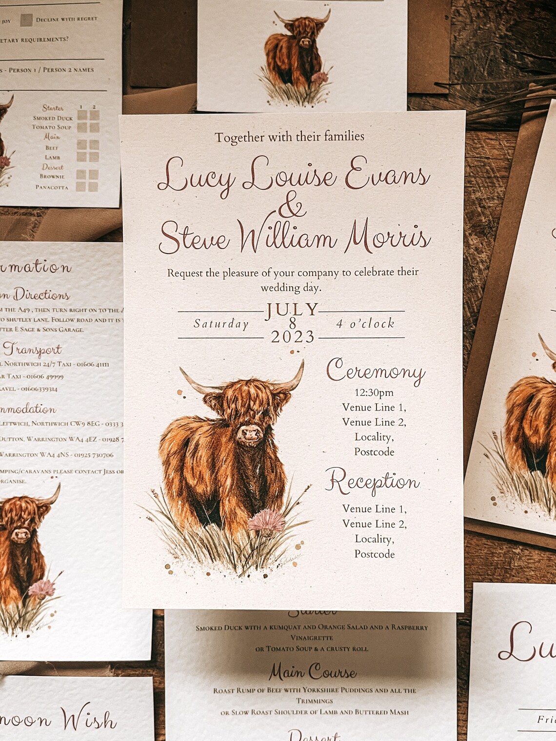SAMPLE ONLY* Highland Cow Wedding Stationery, Invitation, Save the Date ...