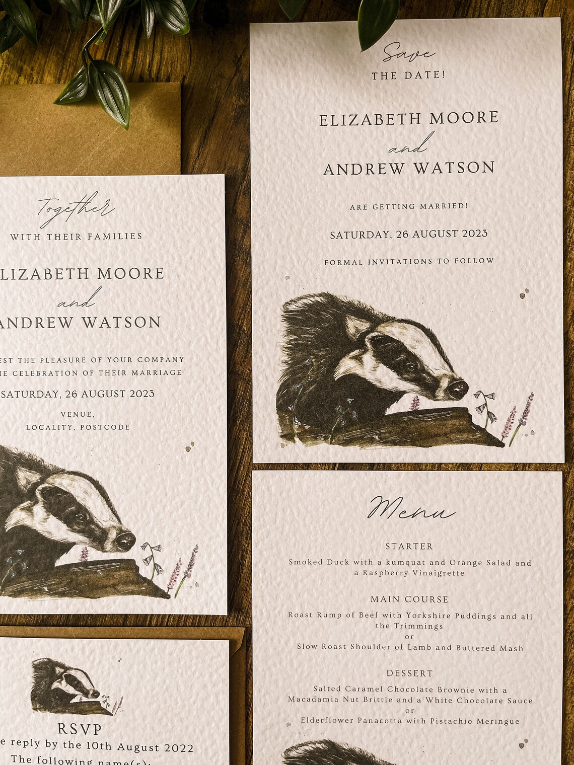 SAMPLE ONLY Badger Wedding Stationery, Invitation, Save the Date, RSVP ...