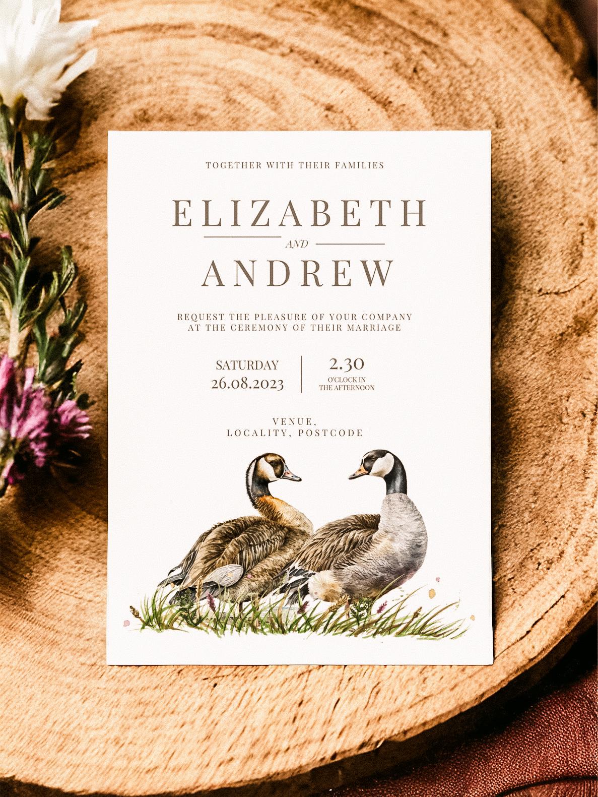 SAMPLE ONLY* Wildfowl Wedding Invitation Stationery, Save the Date ...