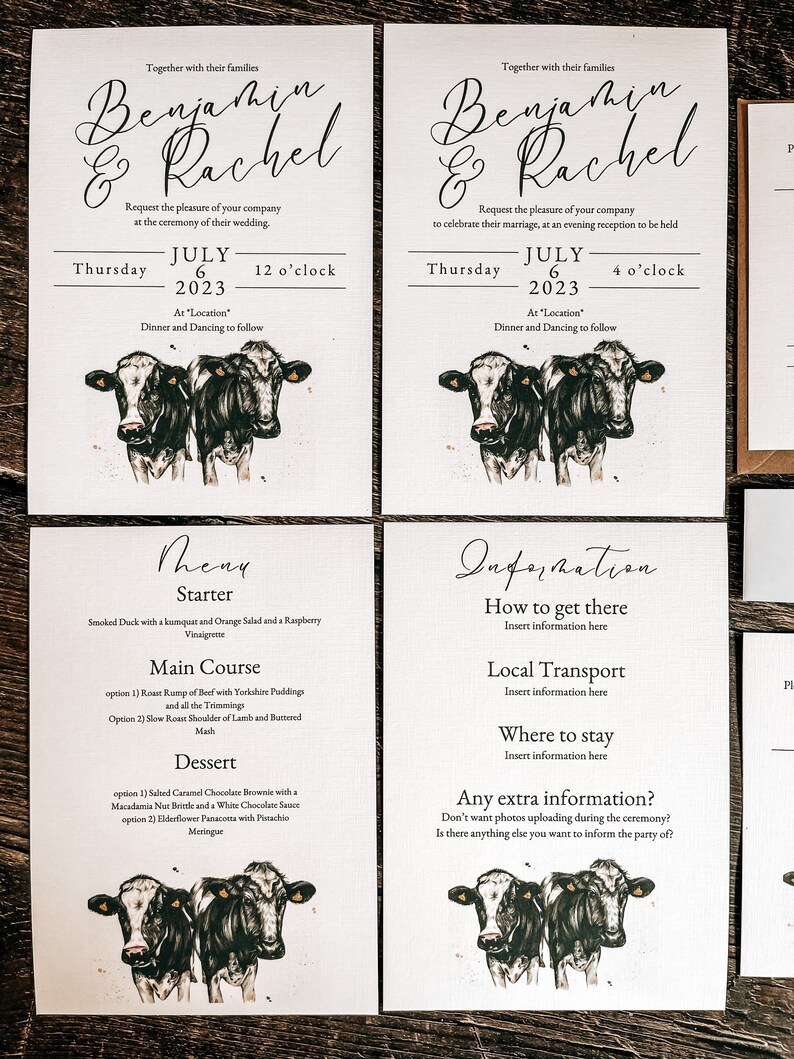 SAMPLE ONLY* Friesian Holstein Cow Wedding Stationery, Invitation, Save ...
