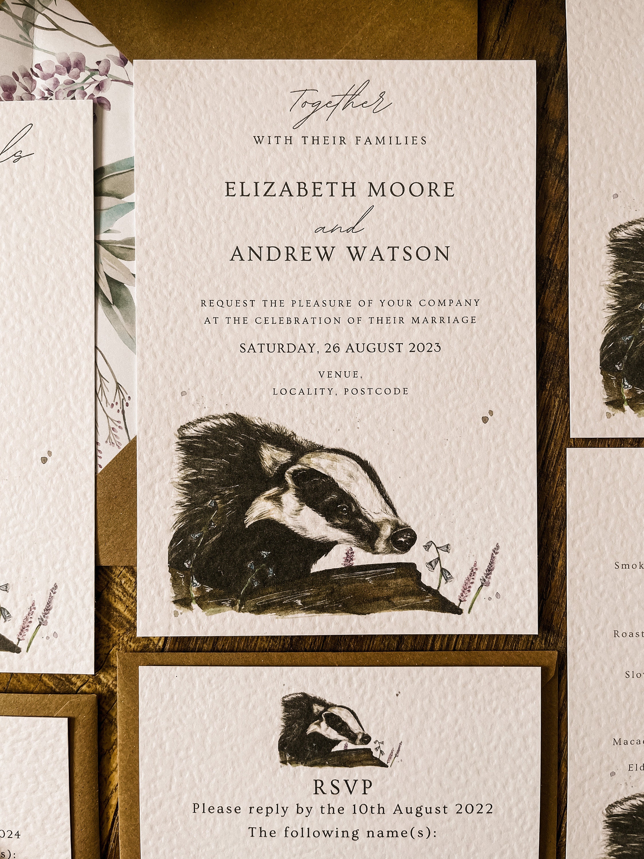 SAMPLE ONLY* Badger Wedding Stationery, Invitation, Save the Date, RSVP ...