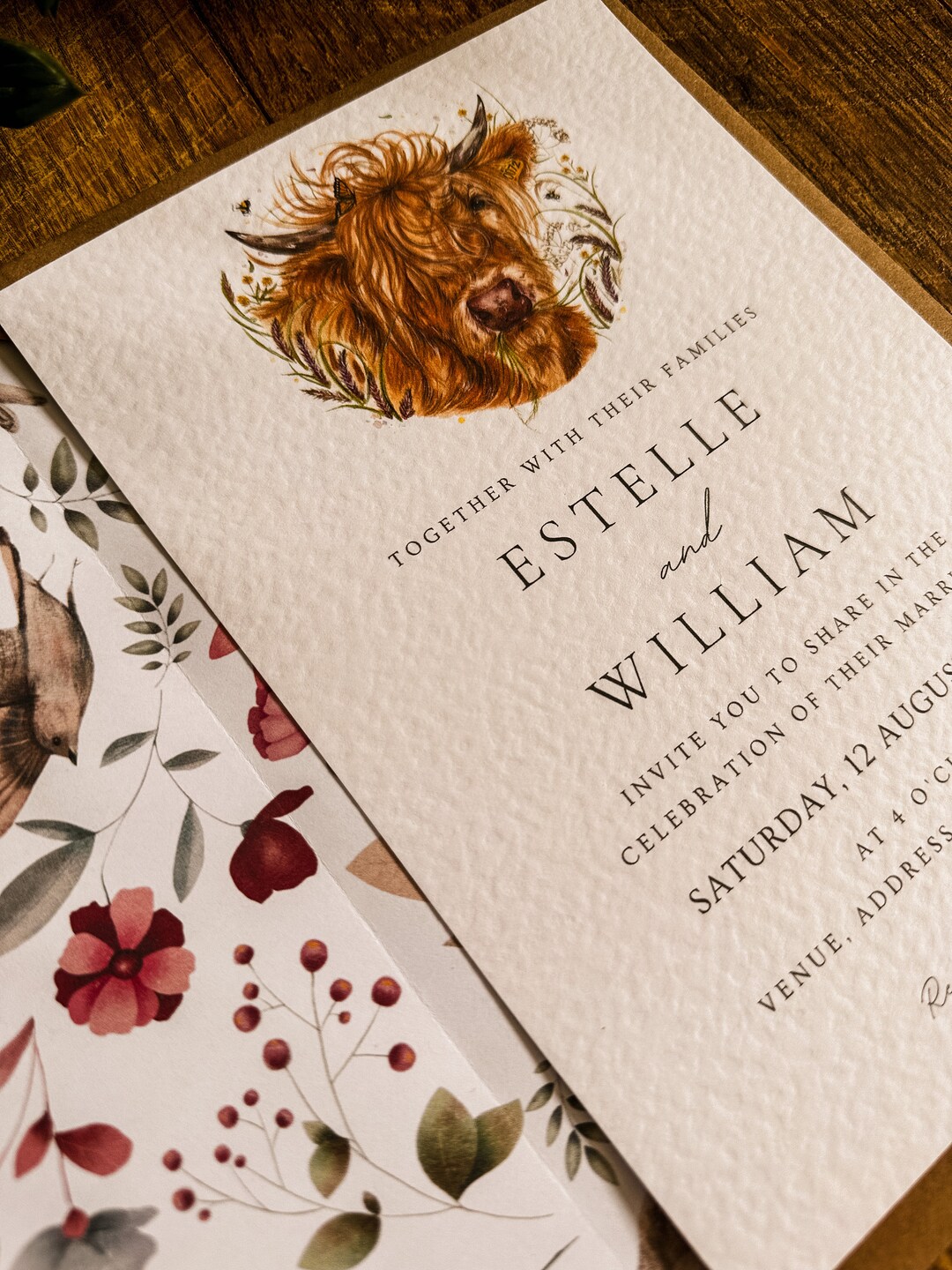 SAMPLE ONLY* Highland Cow Wedding Stationery, Invitation, Save the Date ...