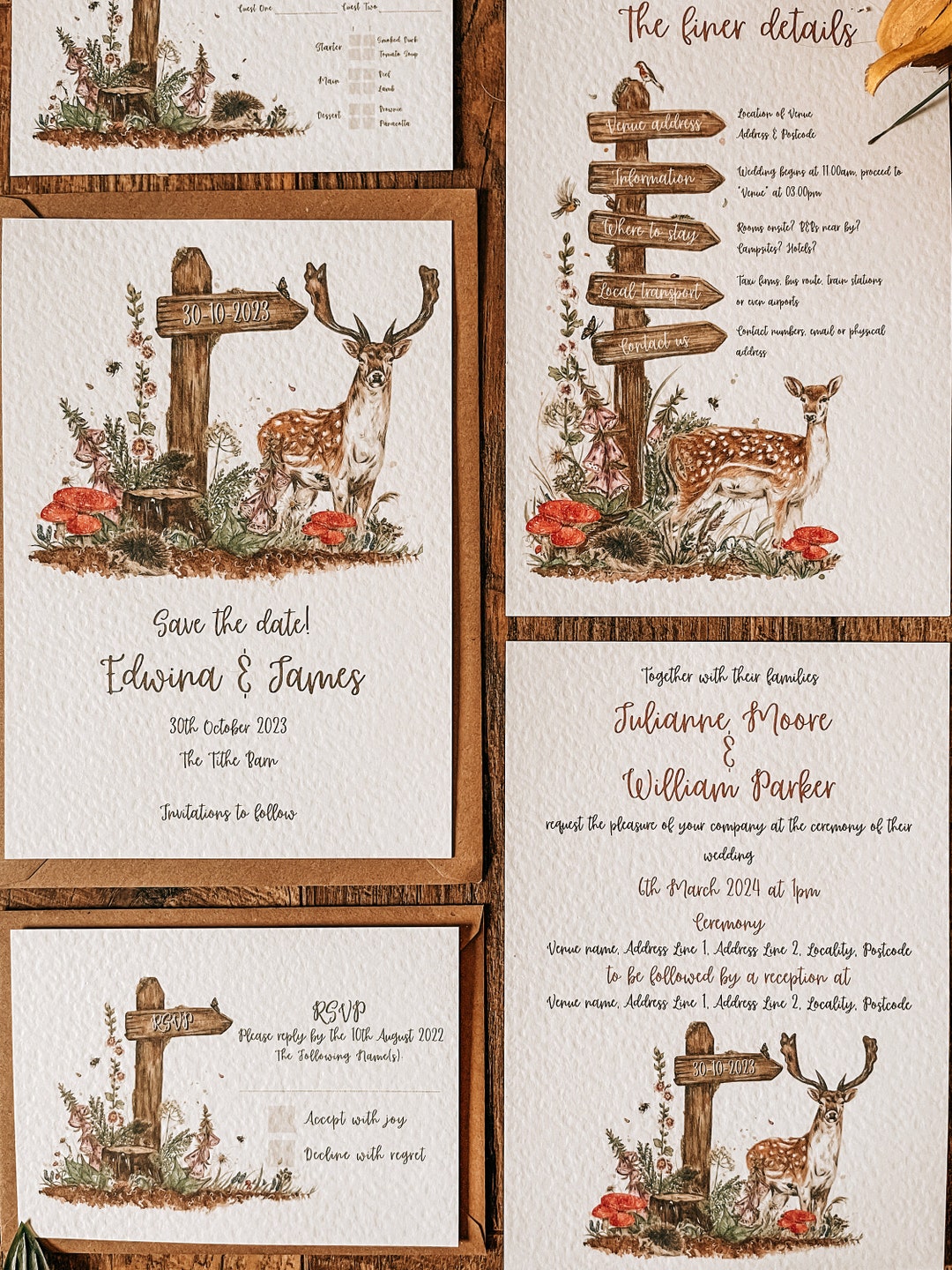 SAMPLE ONLY* Stag & Doe Signpost Deer Wedding Stationery, Invitation ...