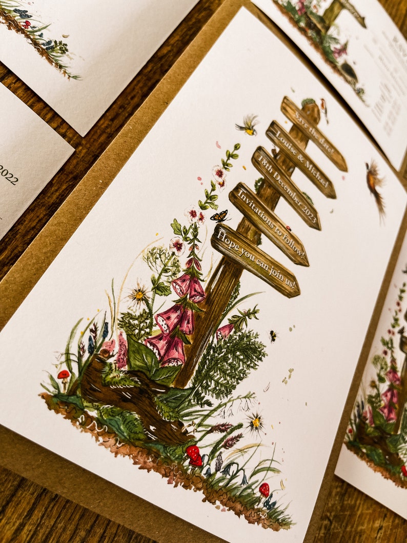 SAMPLE ONLY* Woodland Signpost Wedding Stationery, Invitation, Save the ...