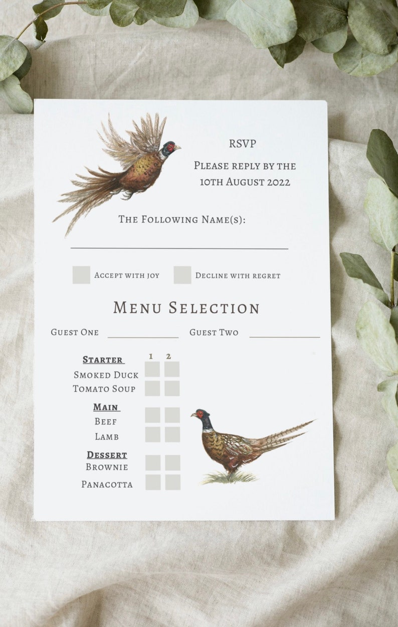 SAMPLE ONLY Pheasant Wedding Stationery Invitation Save the | Etsy
