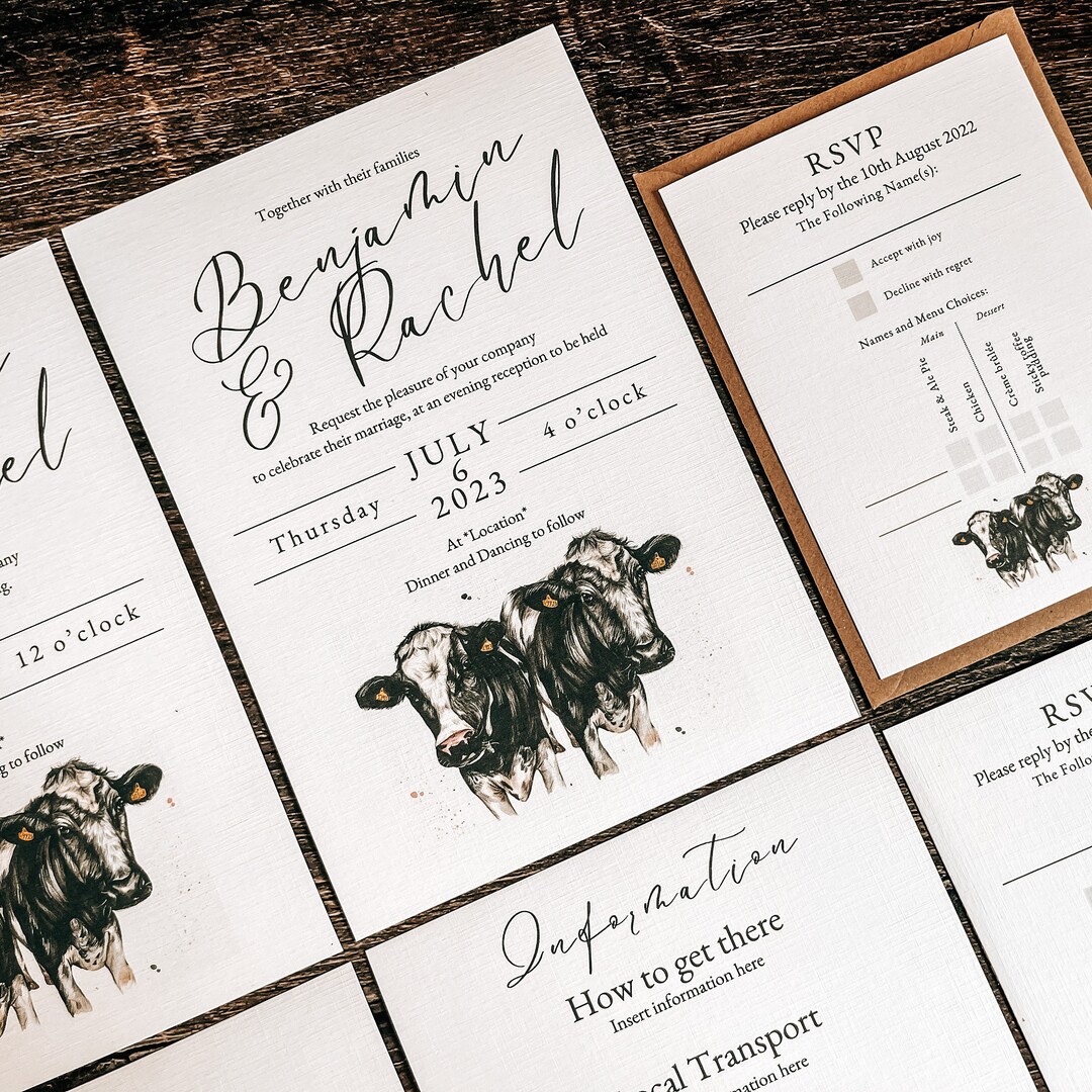 SAMPLE ONLY* Friesian Holstein Cow Wedding Stationery, Invitation, Save ...