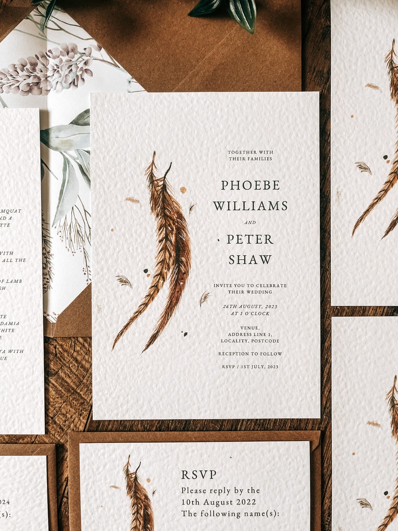 SAMPLE ONLY* Pheasant Feather Wedding Stationery, Invitation, Save the ...