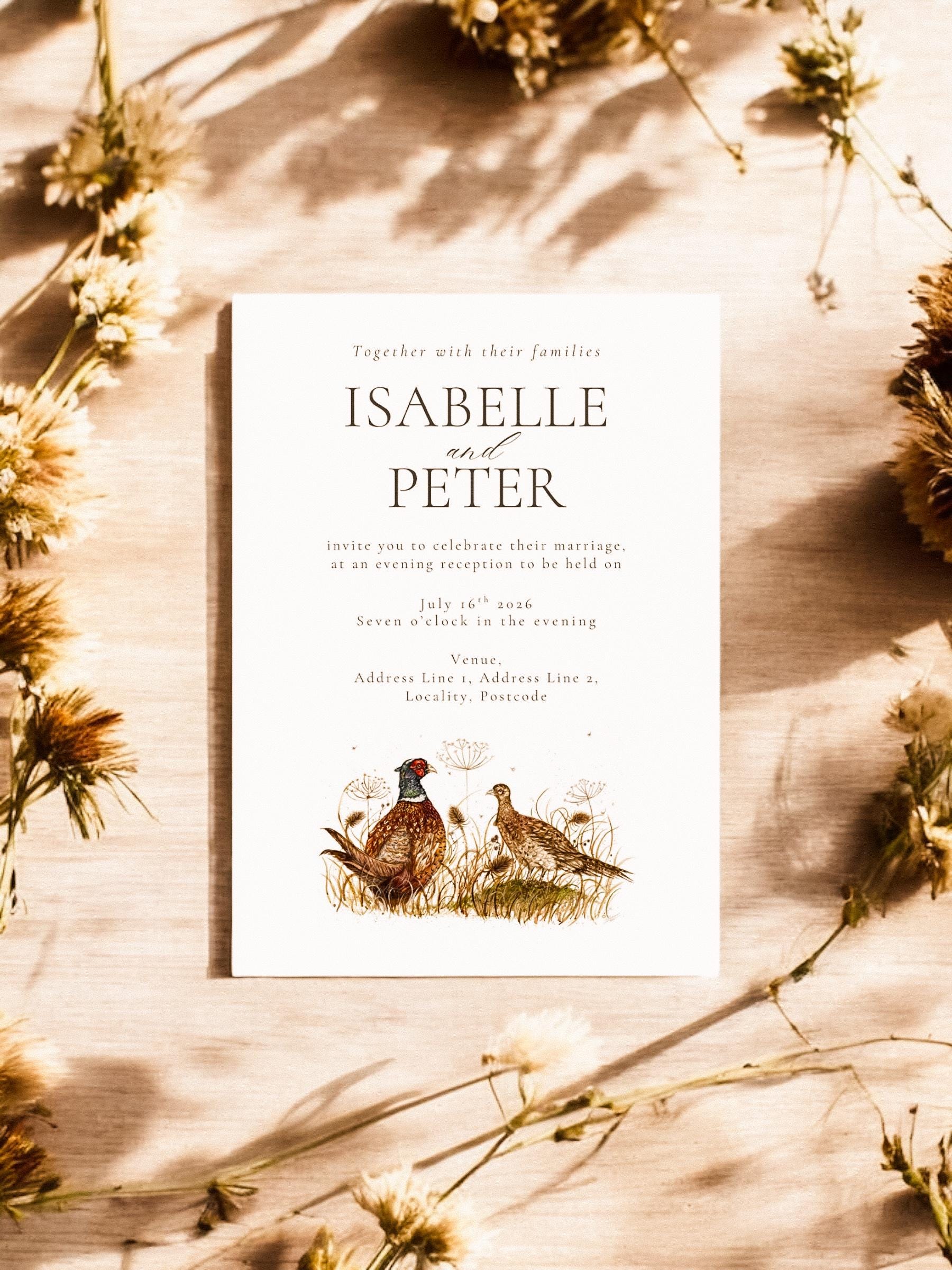 SAMPLE ONLY* Pair of Pheasants Wedding Invitation Stationery, Save the ...