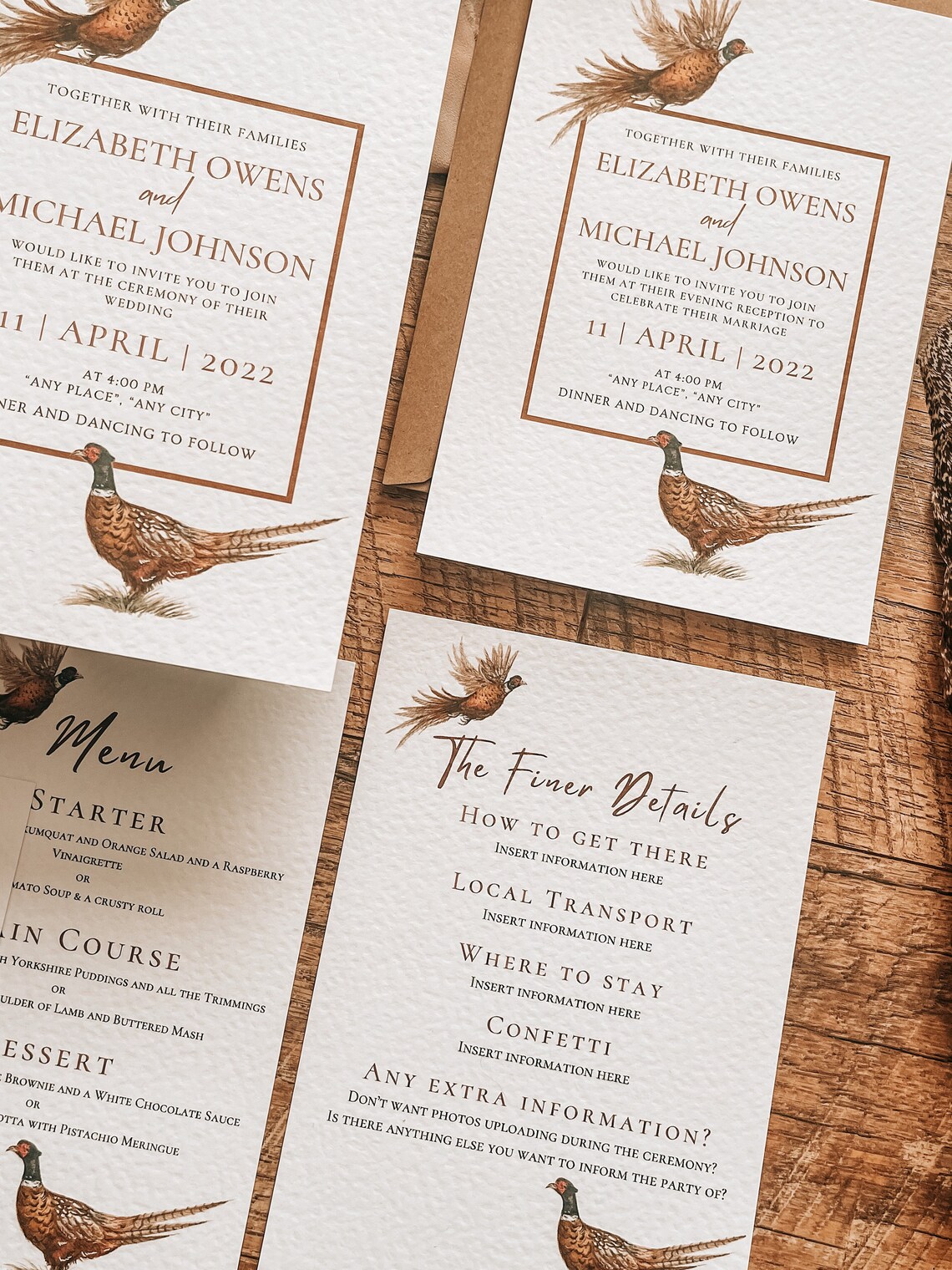 SAMPLE ONLY Pheasant Wedding Stationery, Invitation, Save the Date ...