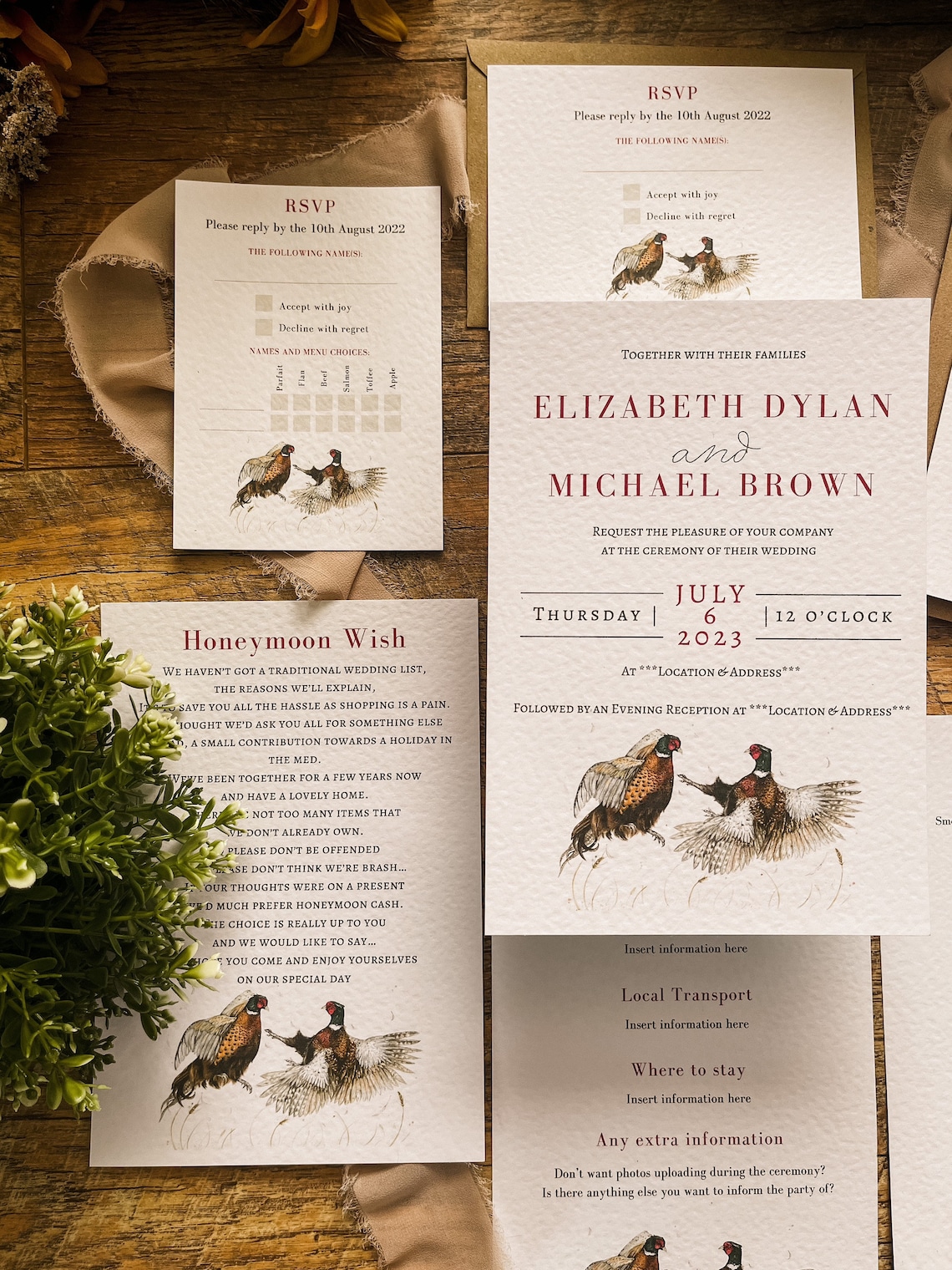 SAMPLE ONLY* Pheasant Wedding Stationery, Invitation, Save the Date ...