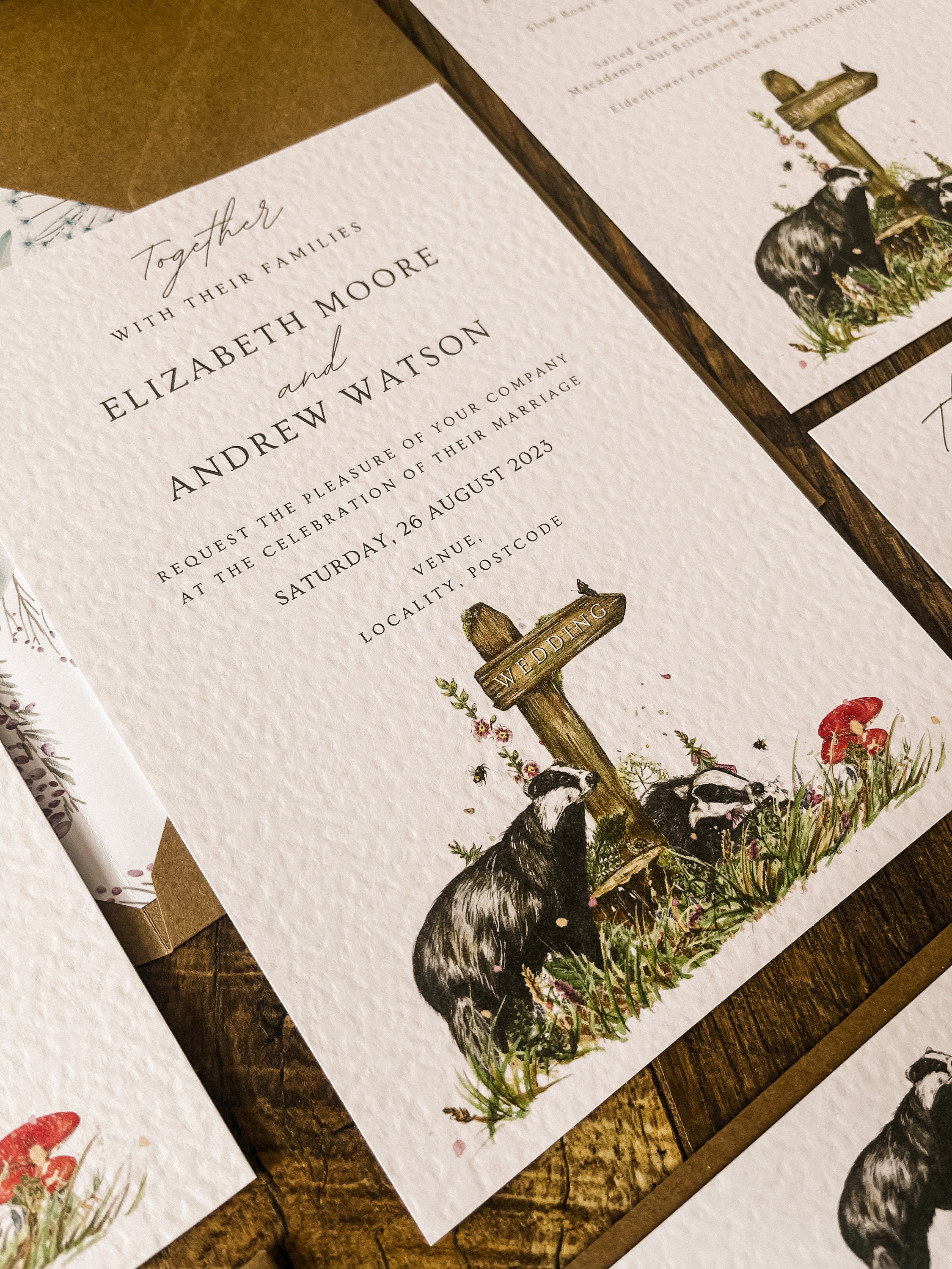 SAMPLE ONLY* Badger & Signpost Wedding Stationery, Invitation, Save the ...
