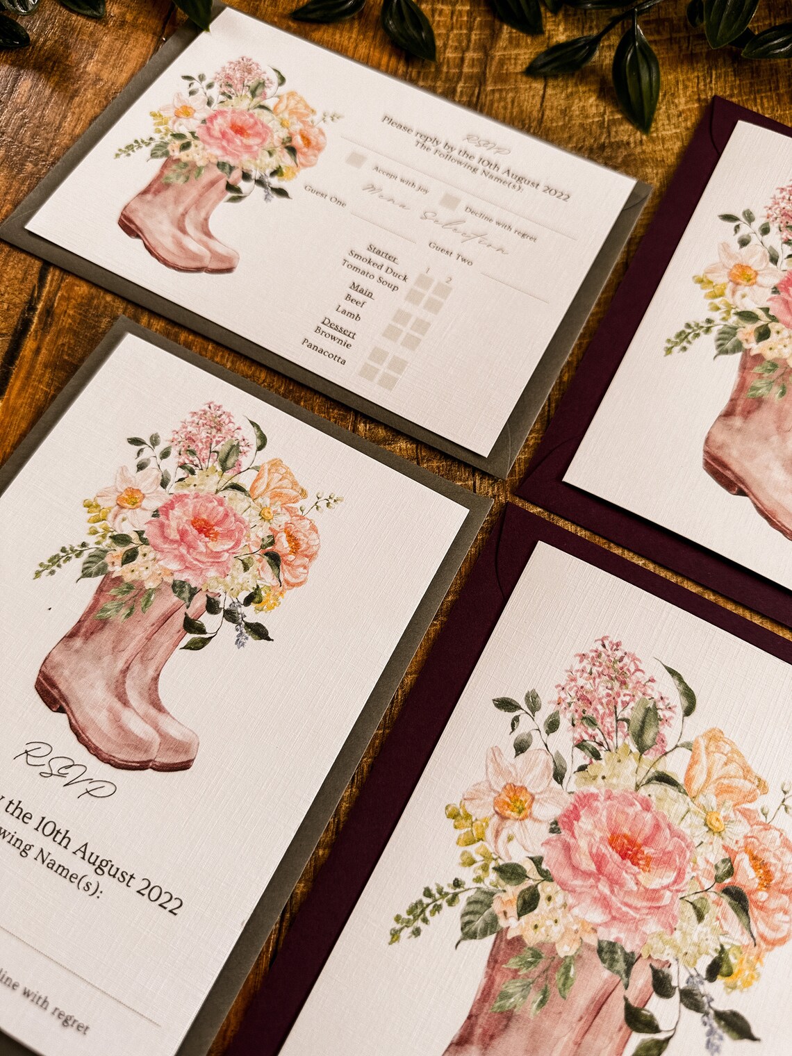 SAMPLE ONLY* Wellingtons and Flowers, Wellies Wedding Stationery ...