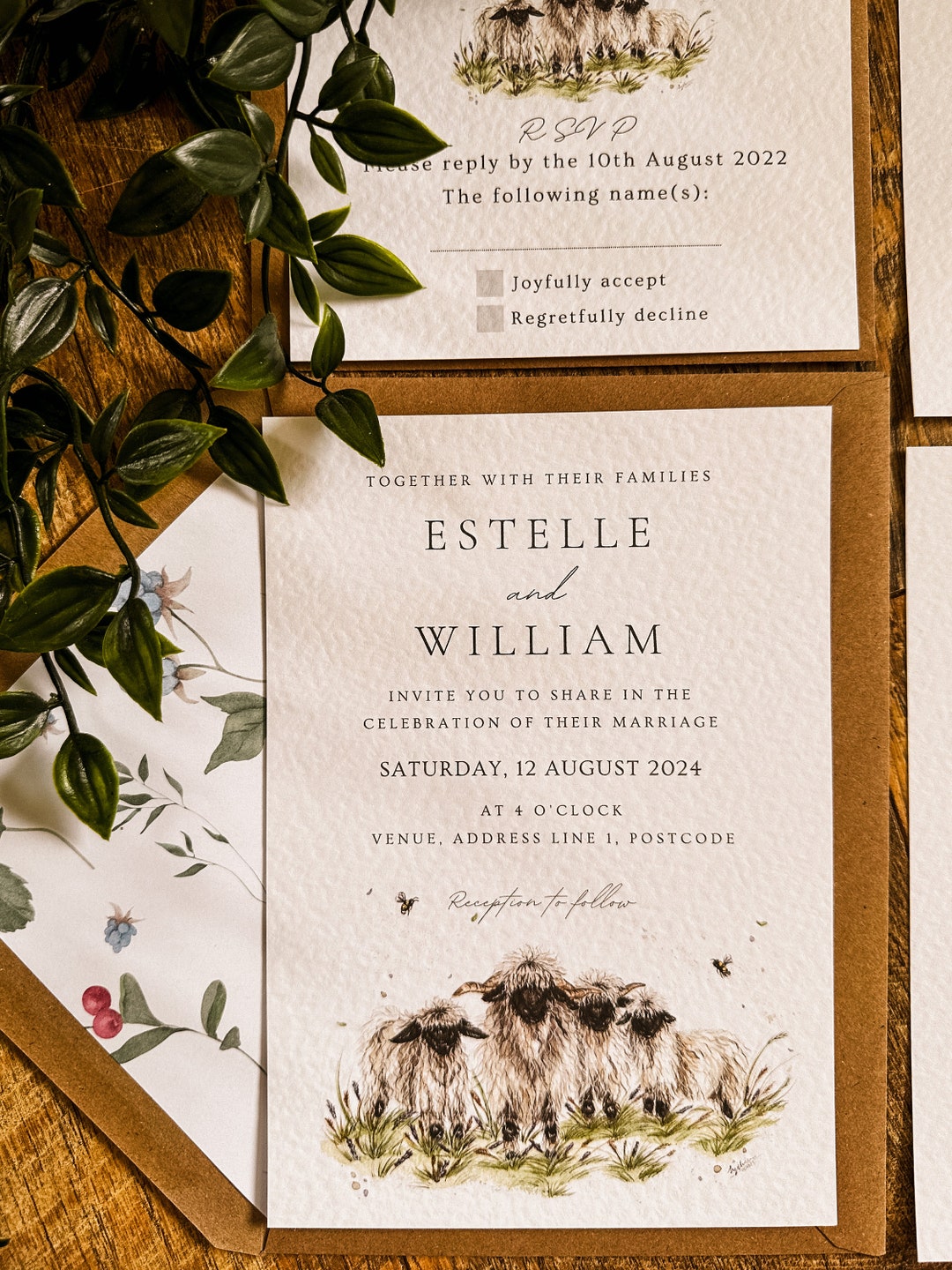 SAMPLE ONLY* Valais Blacknose Sheep Wedding Stationery, Invitation ...