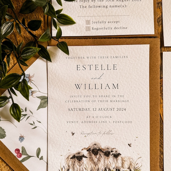 Rustic Sheep Wedding Invitation - Etsy