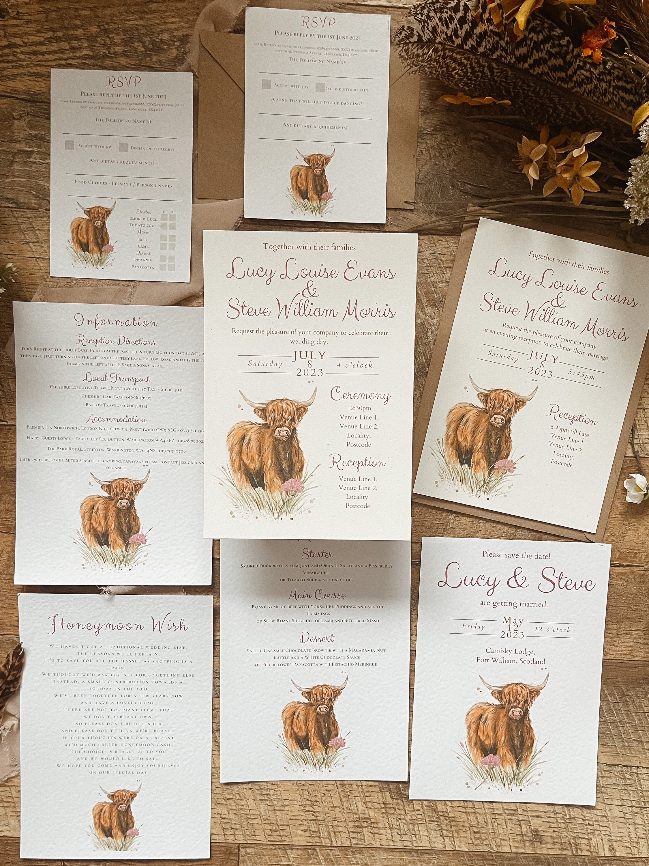 SAMPLE ONLY Highland Cow Wedding Stationery Invitation Save - Etsy