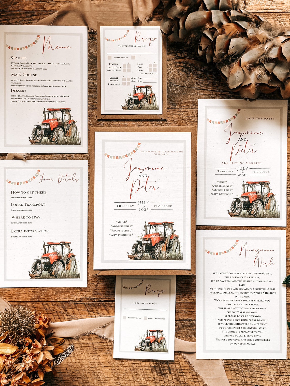 SAMPLE ONLY* Case Tractor Invitation, Save the Date, RSVP, Rustic ...