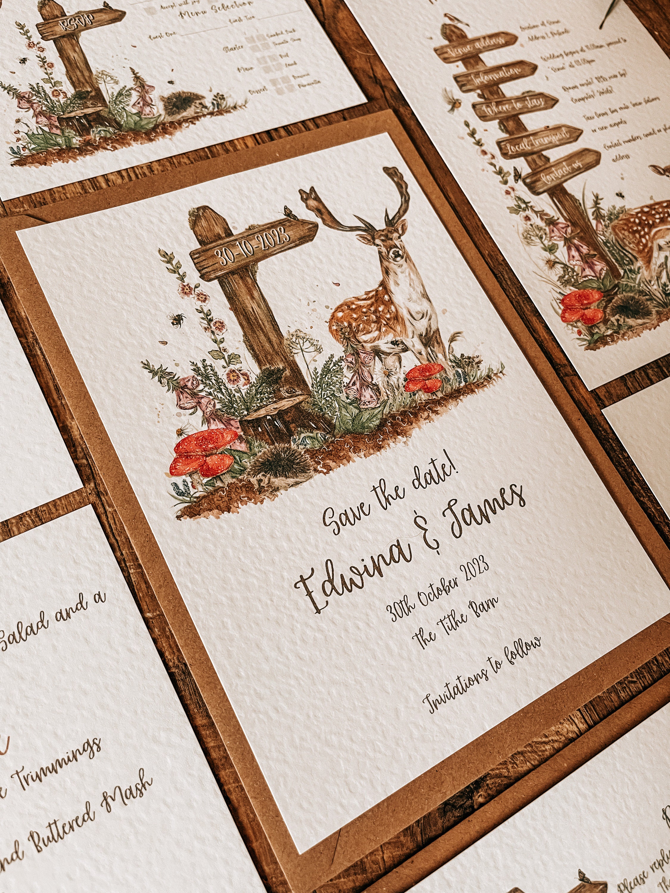 SAMPLE ONLY* Stag & Doe Signpost Deer Wedding Stationery, Invitation ...