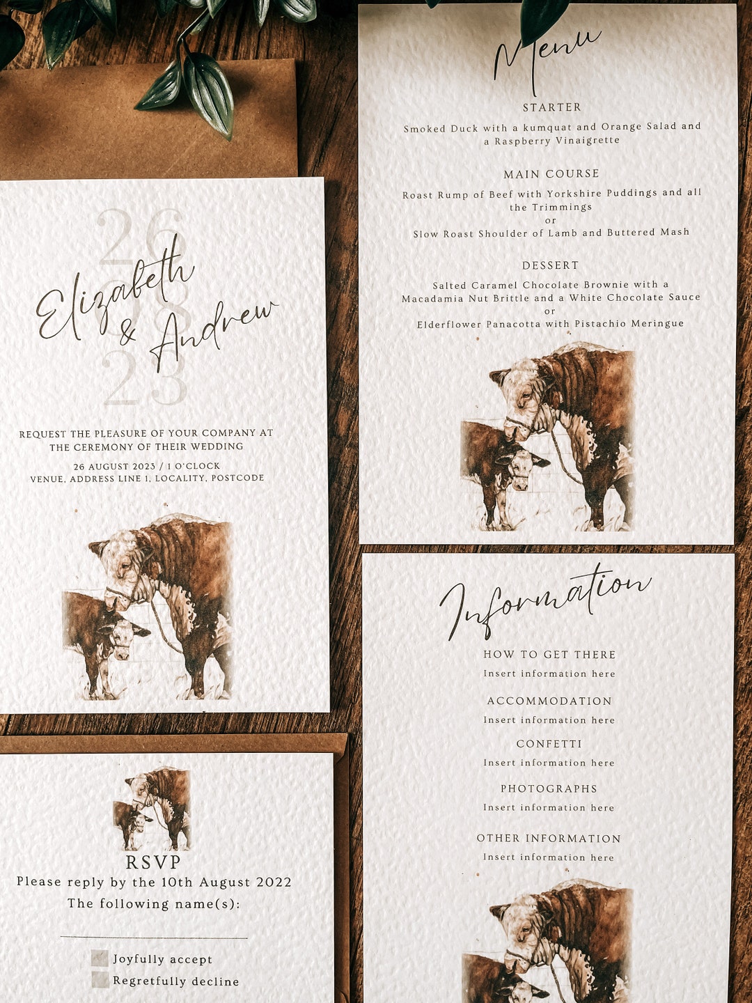 SAMPLE ONLY* Hereford Cow Wedding Stationery, Invitation, Save the Date ...