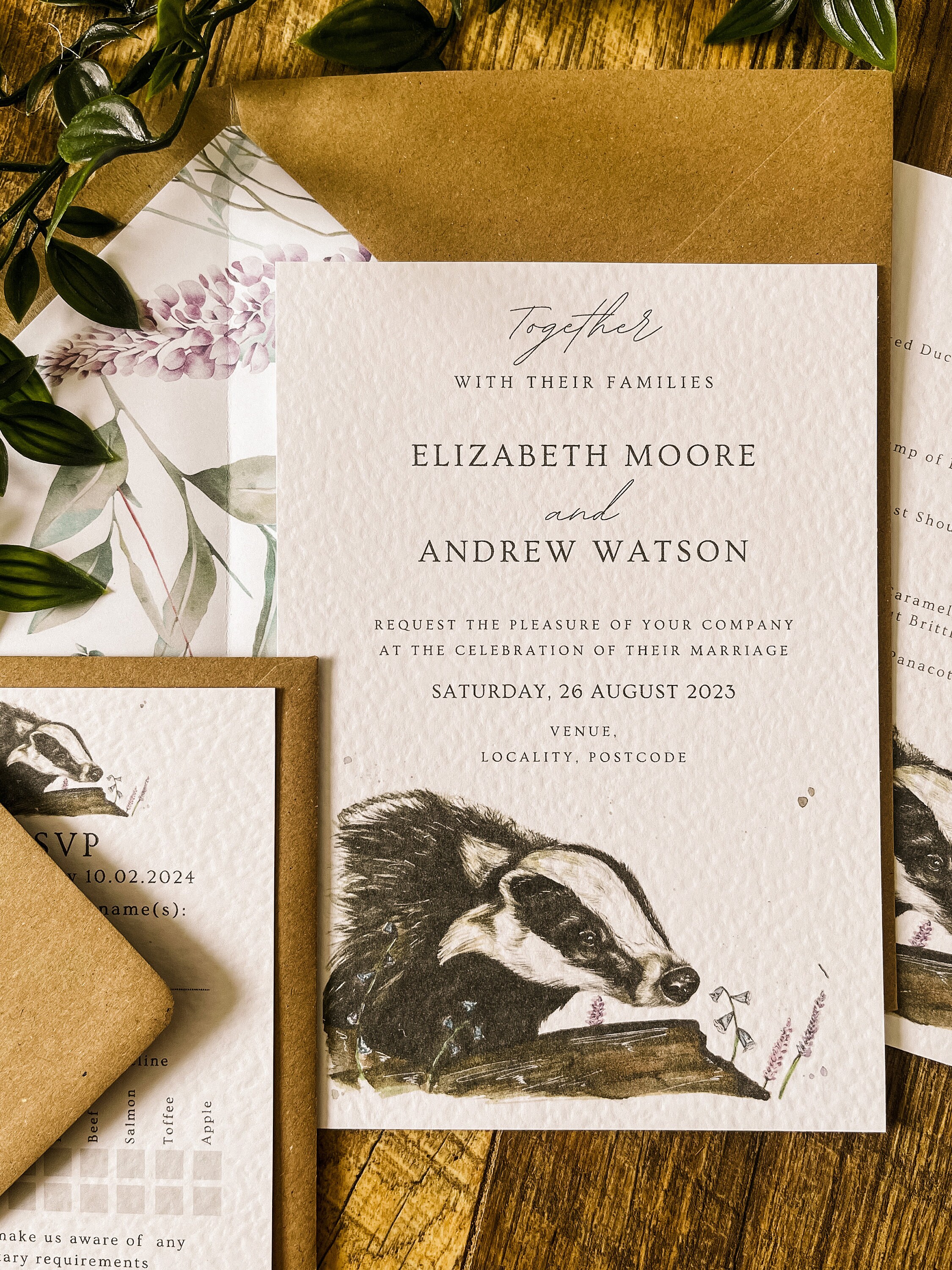 SAMPLE ONLY Badger Wedding Stationery, Invitation, Save the Date, RSVP ...