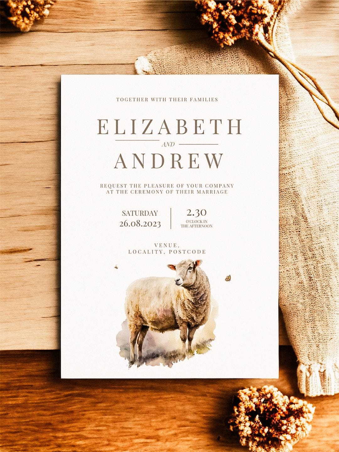 SAMPLE ONLY* Sheep Wedding Invitation Stationery, Save the Date, RSVP ...