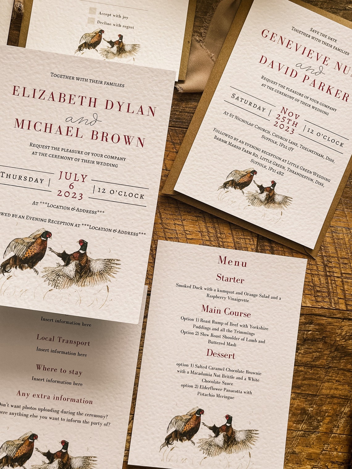 SAMPLE ONLY* Pheasant Wedding Stationery, Invitation, Save the Date ...