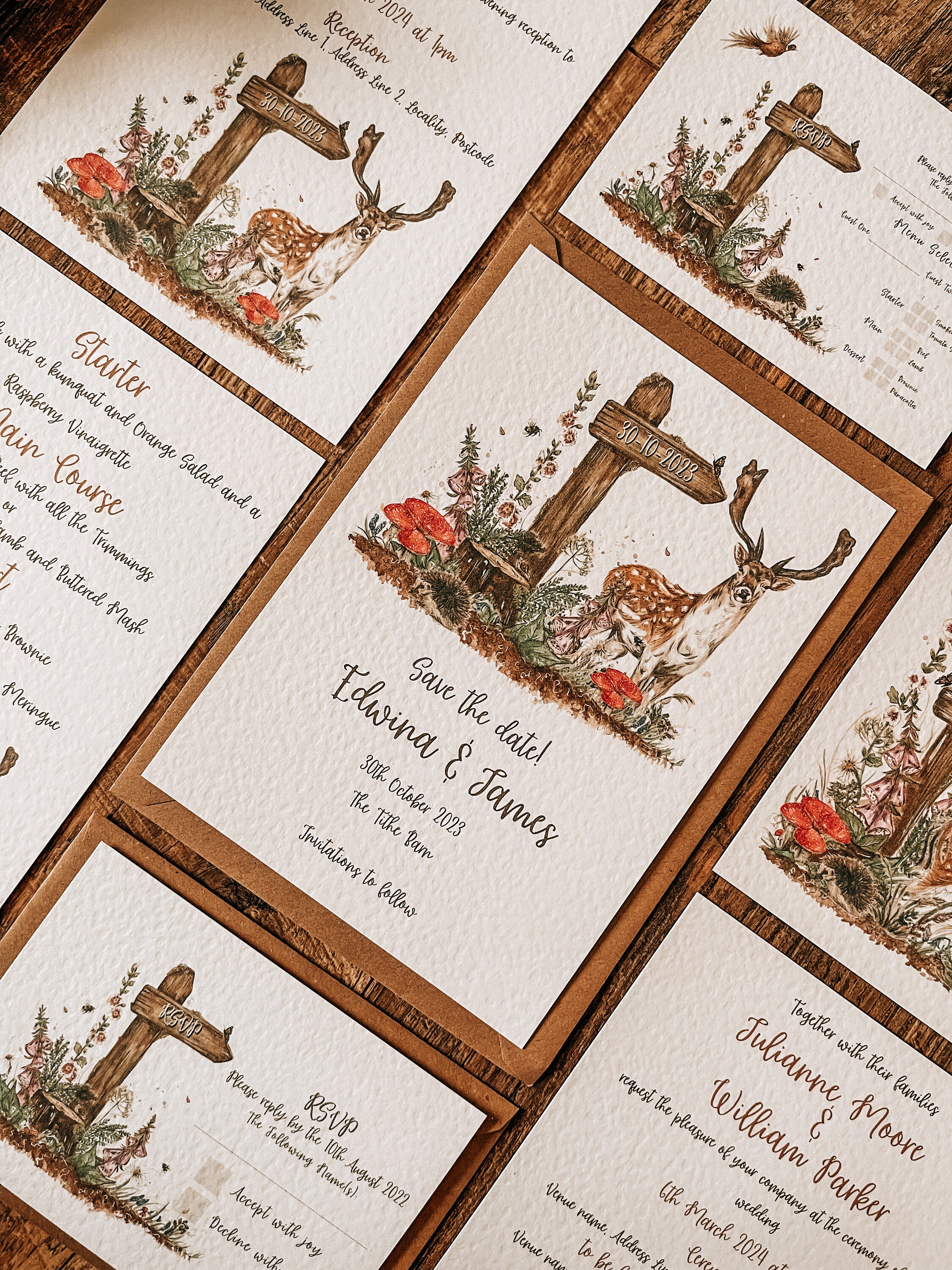 SAMPLE ONLY* Stag & Doe Signpost Deer Wedding Stationery, Invitation ...