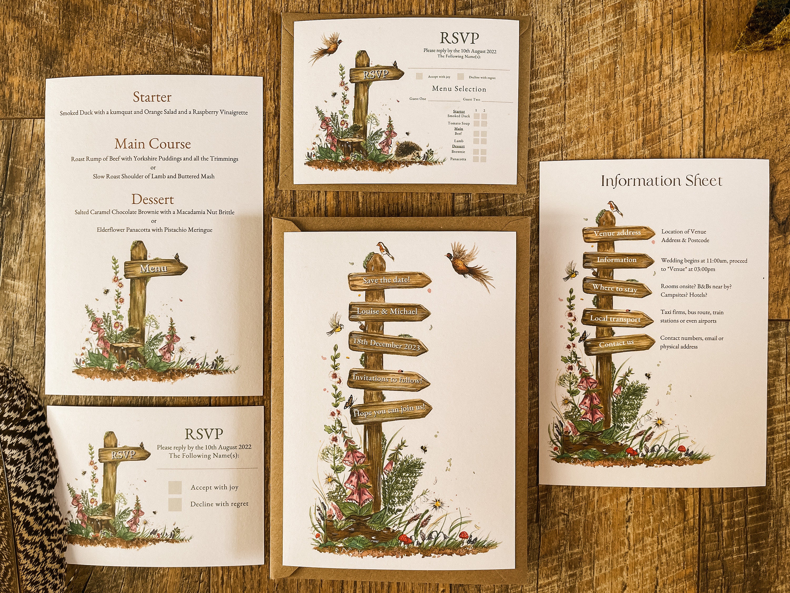SAMPLE ONLY* Woodland Signpost Wedding Stationery, Invitation, Save the ...