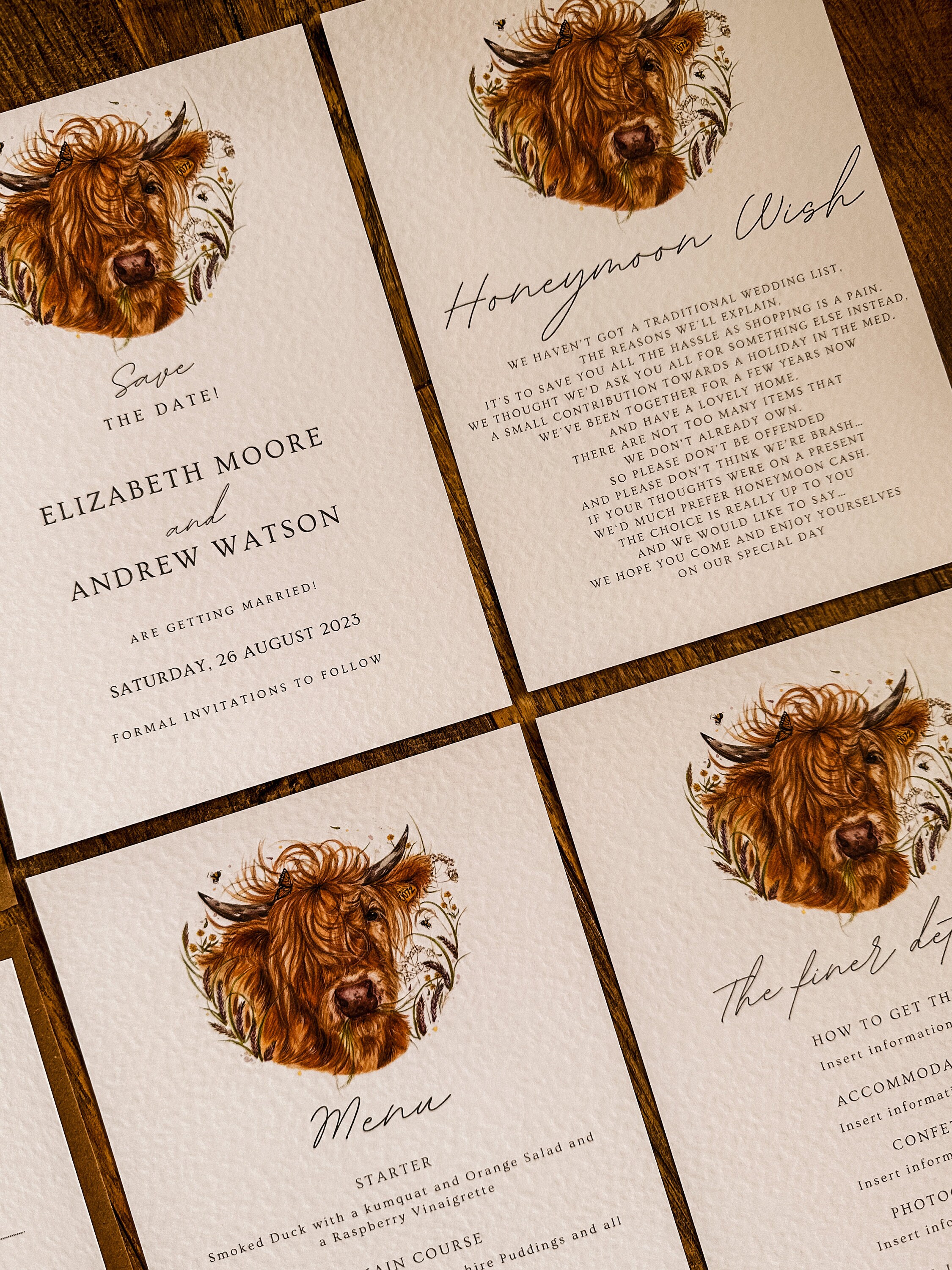 SAMPLE ONLY* Highland Cow Wedding Stationery, Invitation, Save the Date ...