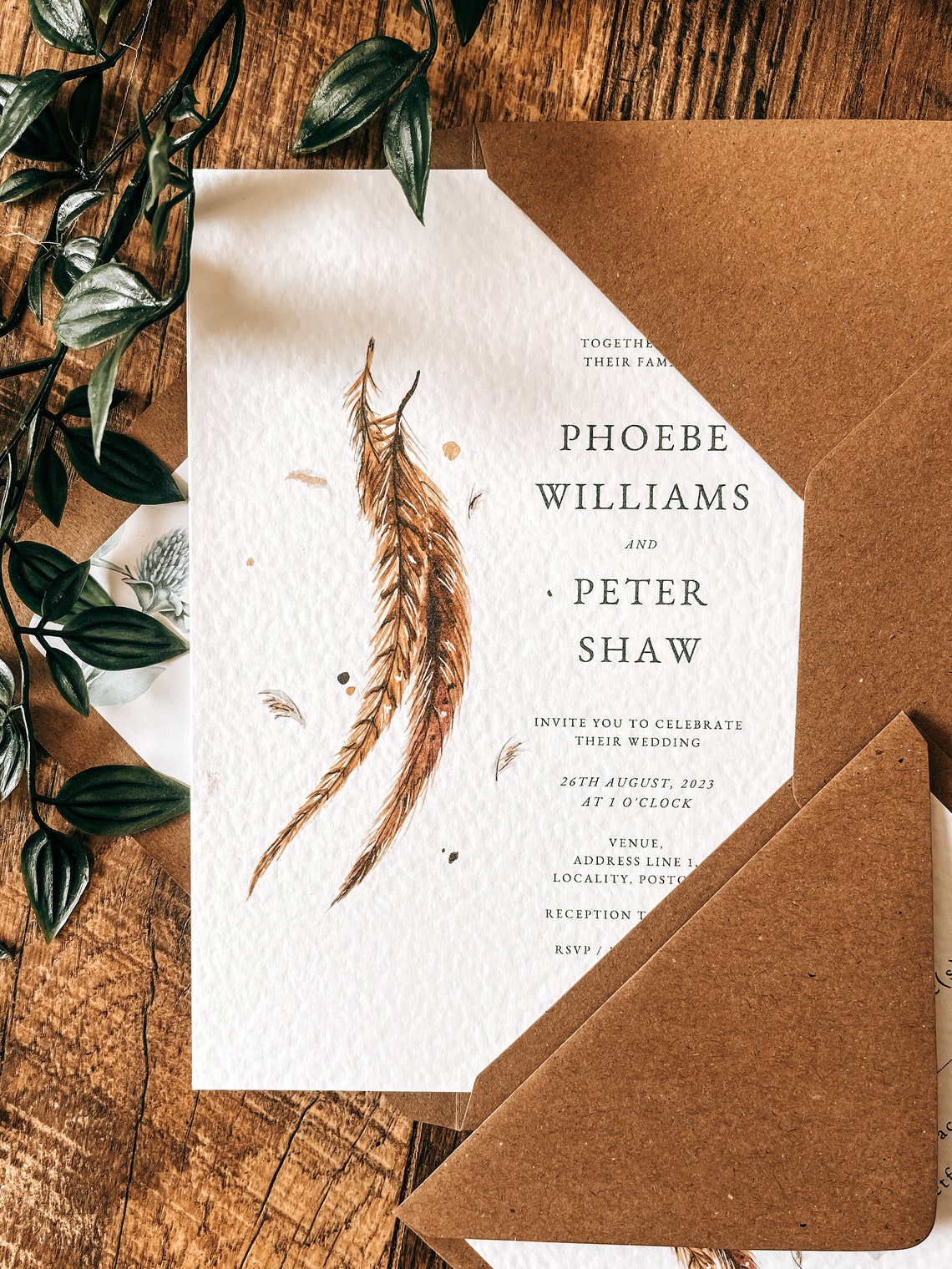SAMPLE ONLY* Pheasant Feather Wedding Stationery, Invitation, Save the ...
