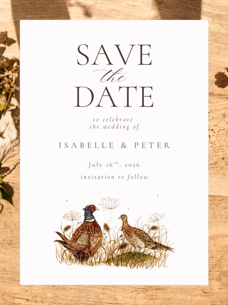 SAMPLE ONLY* Pair of Pheasants Wedding Invitation Stationery, Save the ...