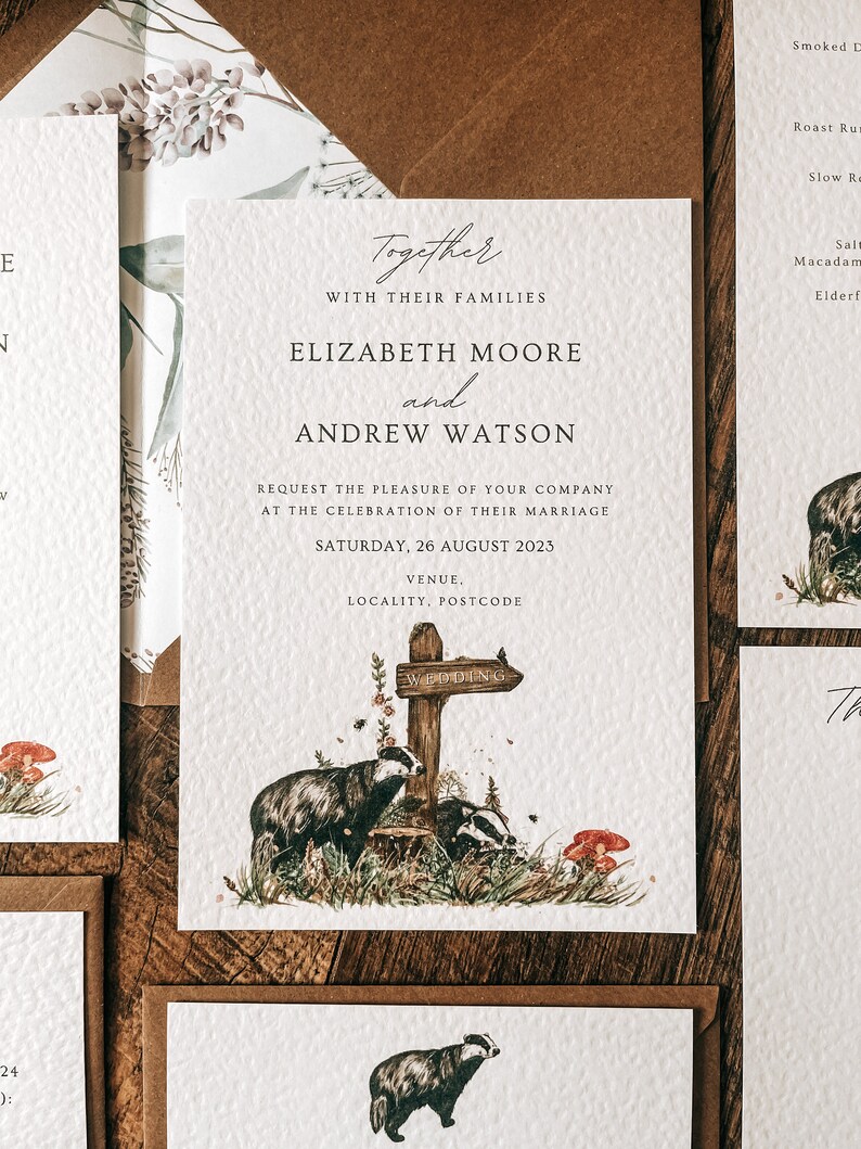 SAMPLE ONLY* Badger & Signpost Wedding Stationery, Invitation, Save the ...
